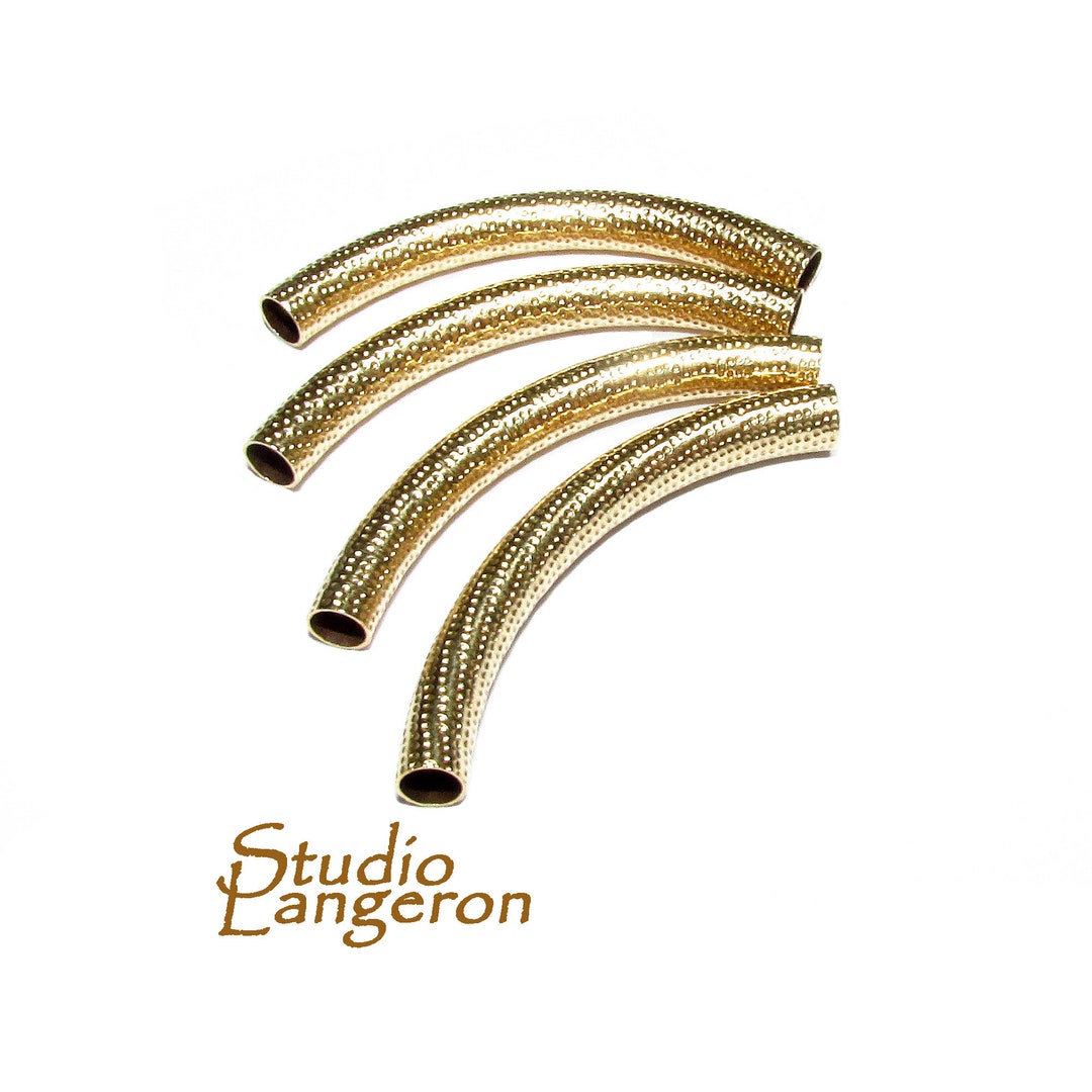 14K Gold Filled Pattern Curved Tube Beads Size 4x38 Mm, Tubes Gold ...
