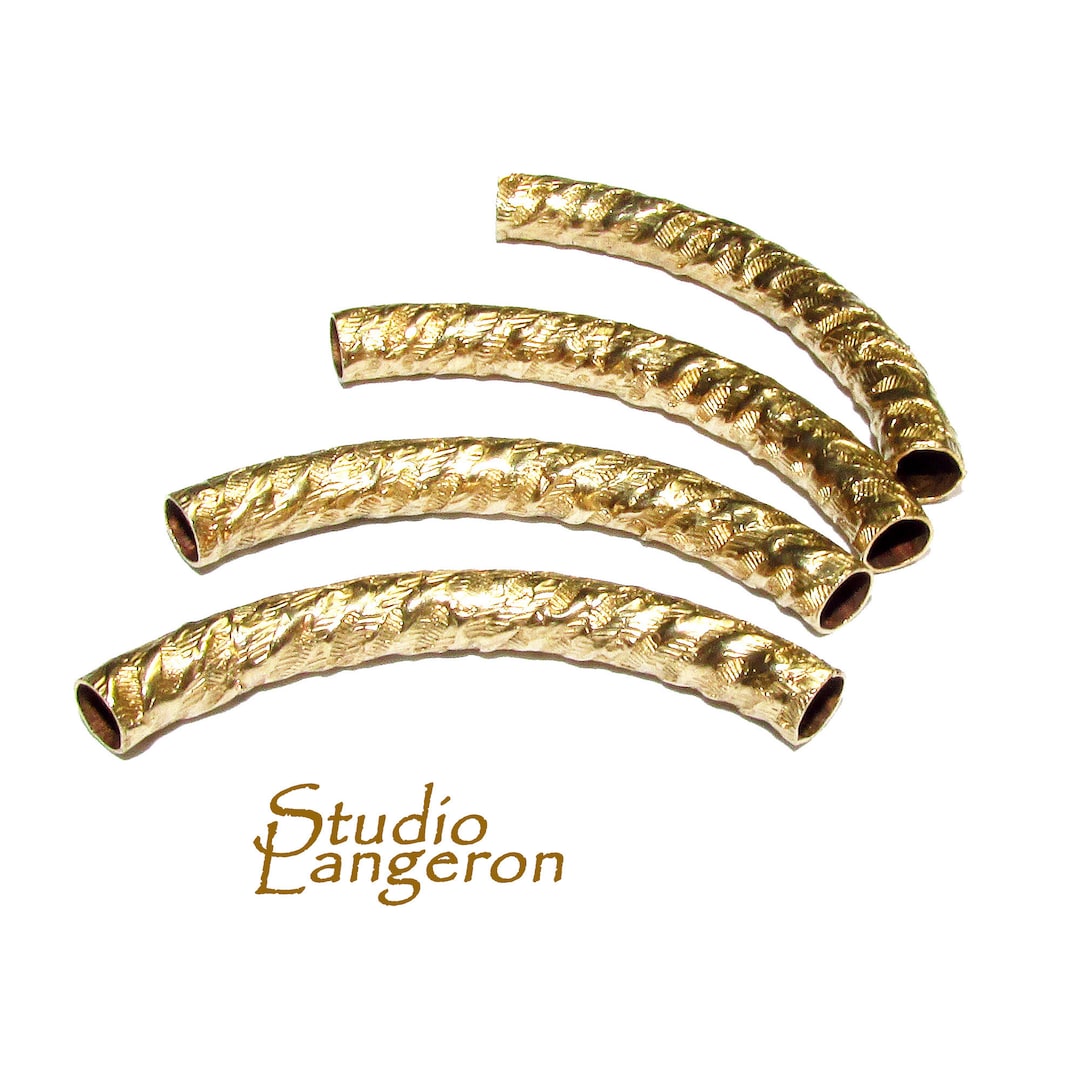 14K Gold Filled Pattern Curved Tube Beads Size 4x38 Mm, Tubes Gold ...