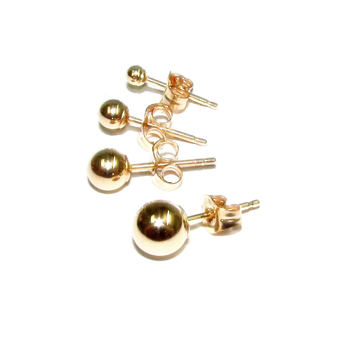 14K Solid Gold Ball Post Earrings Size 2, 3, 4, 5 Mm, Earring Backs ...