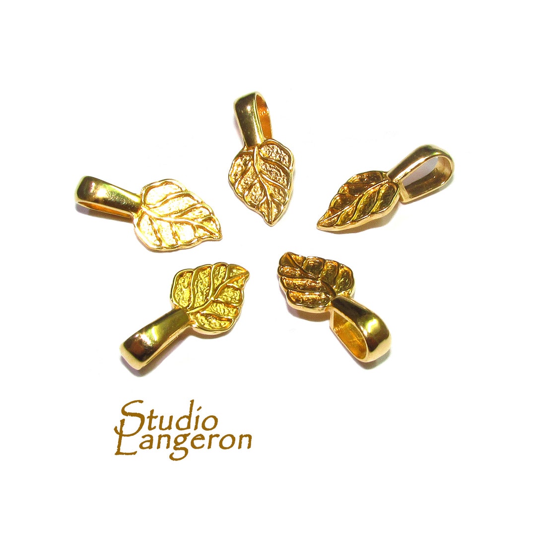 14K Yellow Gold Filled Medium Glue-on Leaf Pendant Bail, Jewelry Making ...