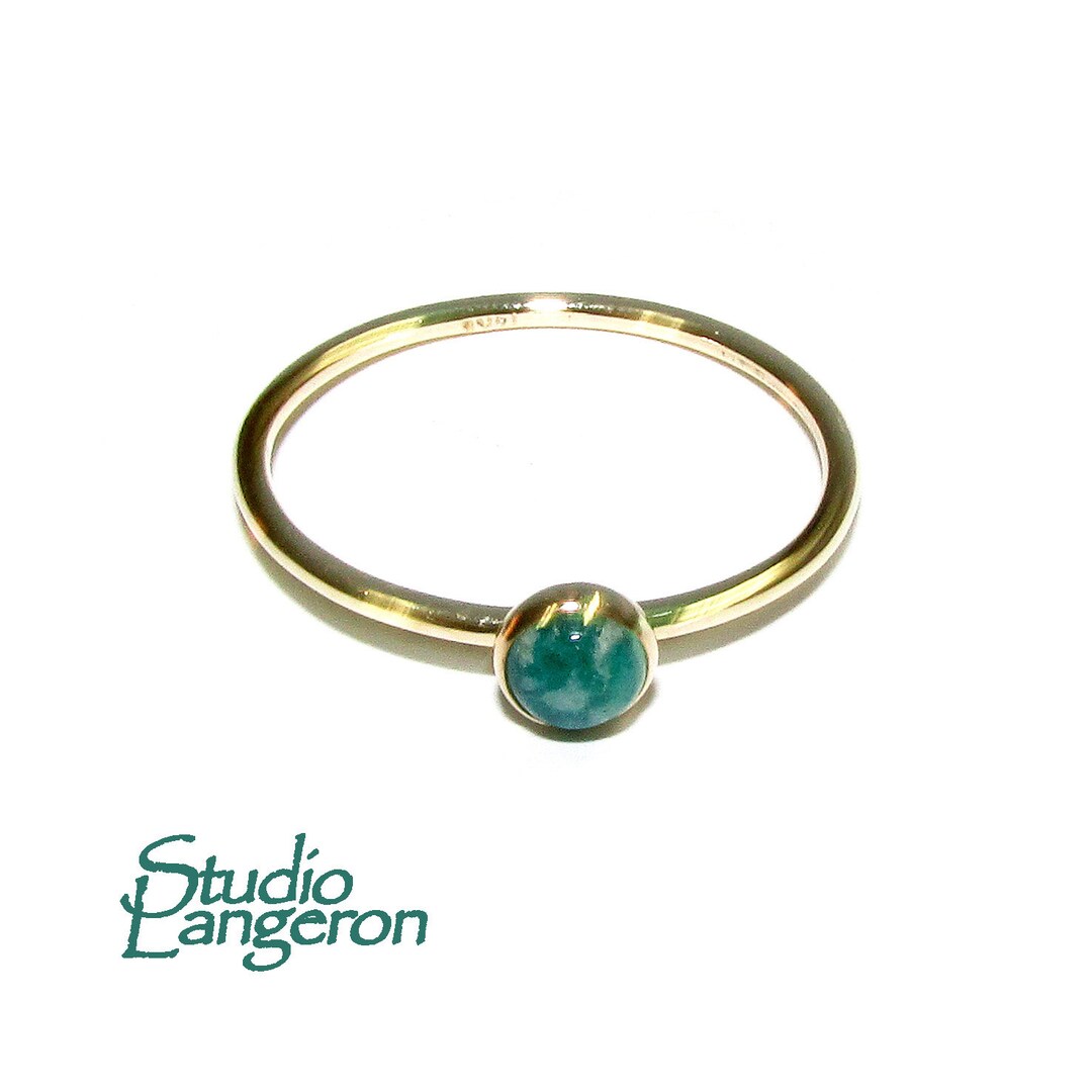 14K Yellow Solid Gold Handmade Ring With Amazonite 4 Mm Size 4, 5, 6, 7 ...