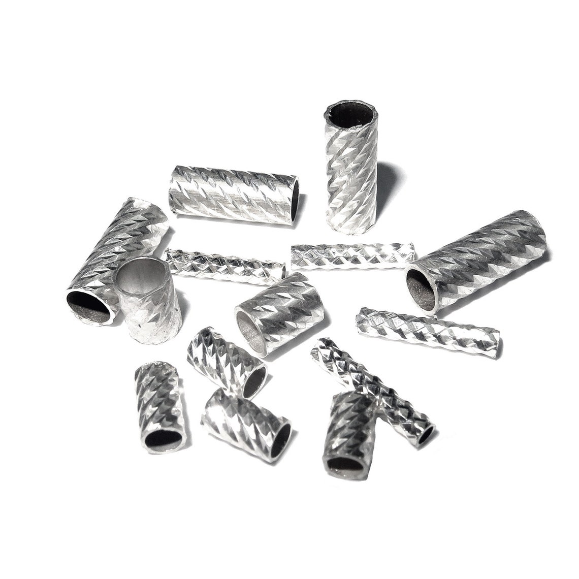 925 Sterling Silver Bead Tubes Diamond Cut, Tube Beads, Tube Silver ...