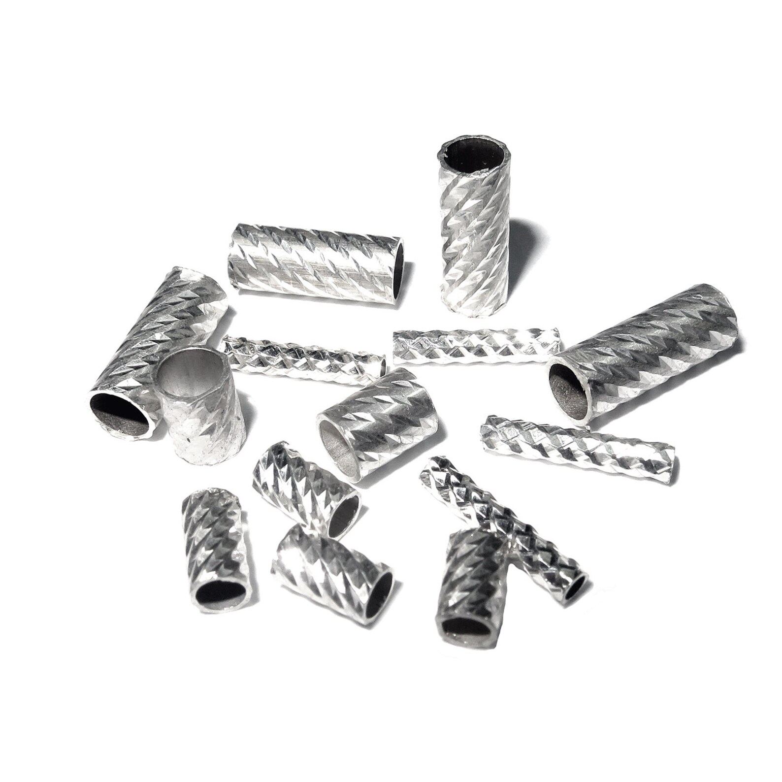 925 Sterling Silver Bead Tubes Diamond Cut, Tube Beads, Tube Silver ...