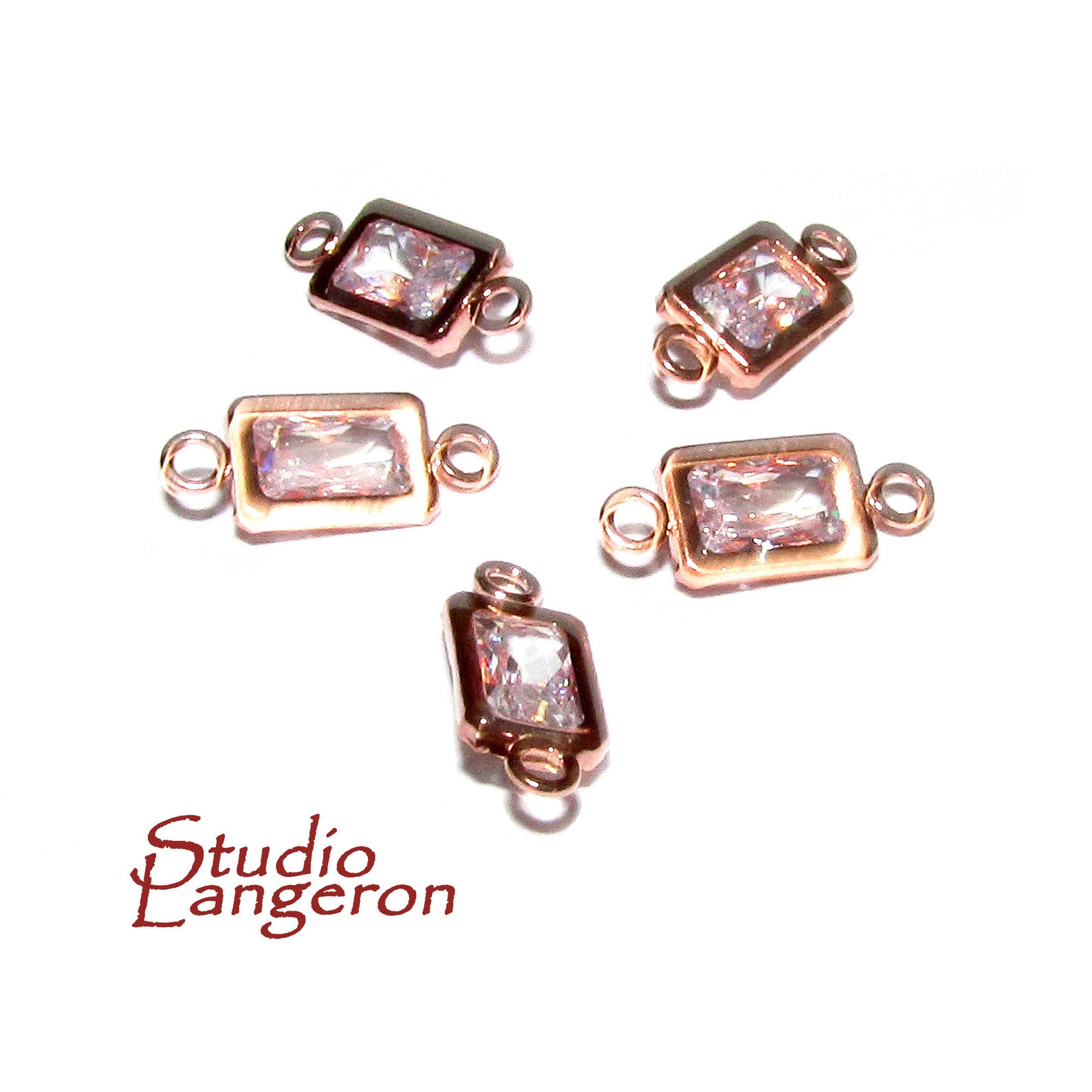 14K Rose Gold Filled White Topaz Rectangular Link Connector Size 11.0x5 ...