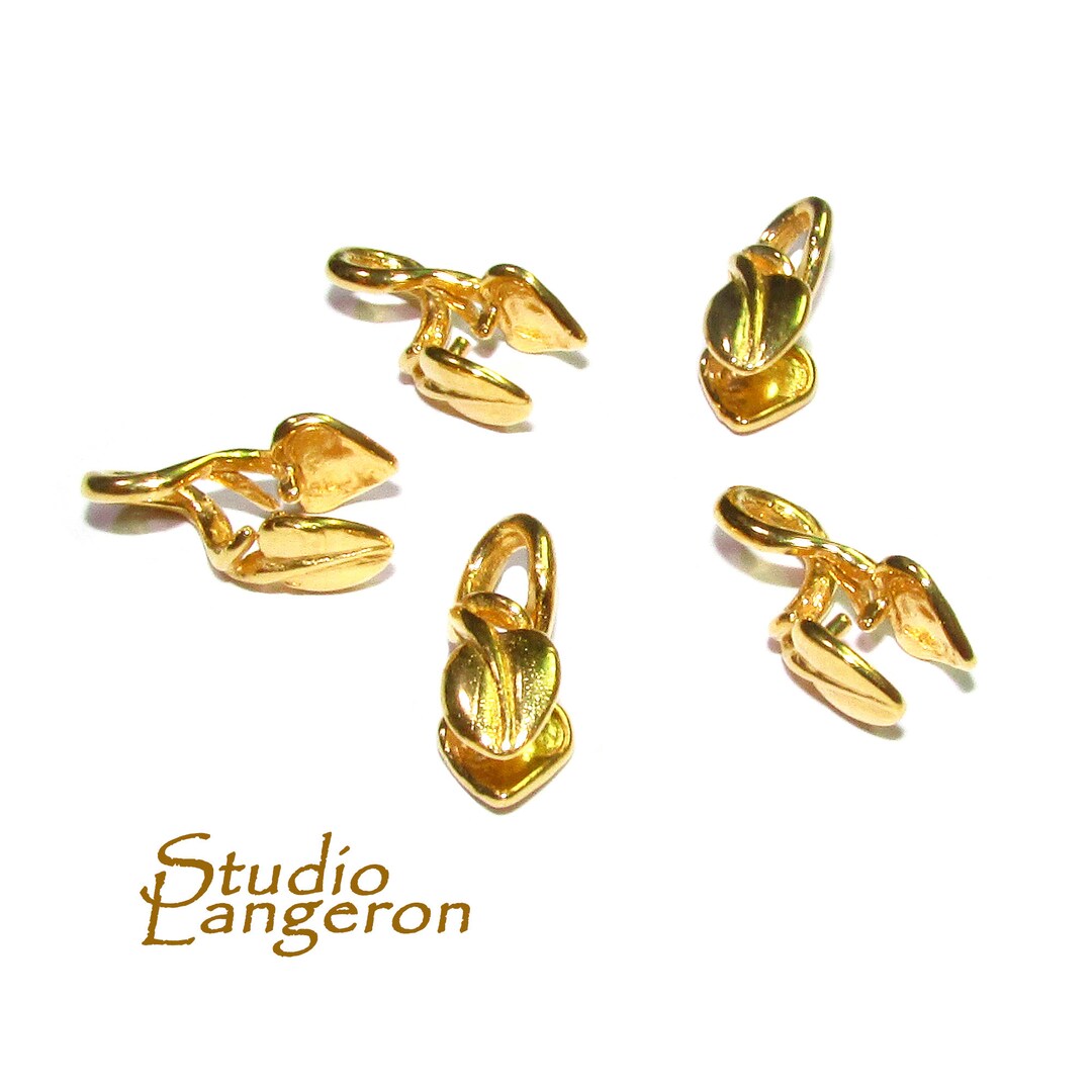 14K Yellow Gold Filled Large Leaf Pinch Pendant Bail, Jewelry Making ...