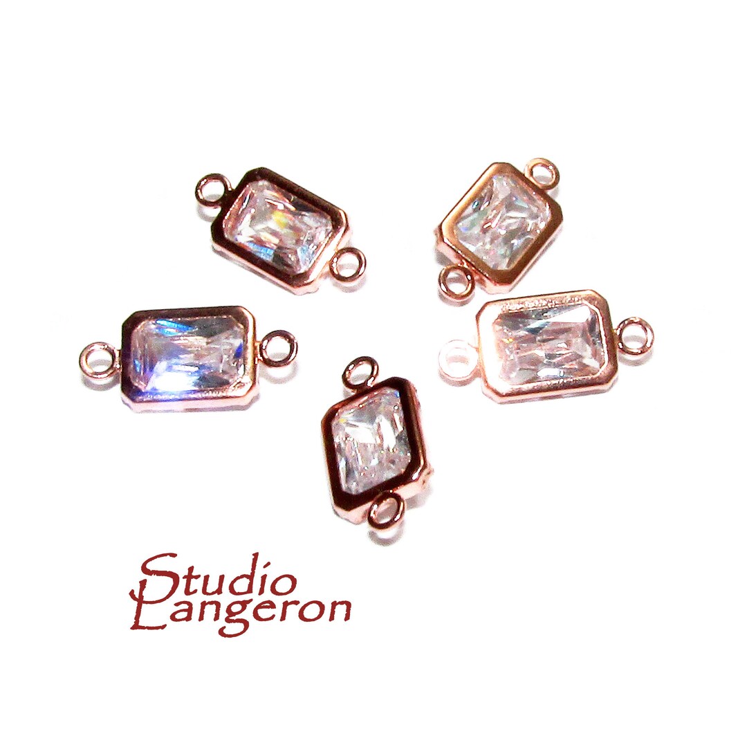 14K Rose Gold Filled White Topaz Rectangular Link Connector Size 12.0x6 ...