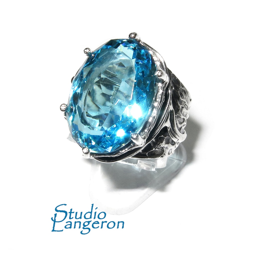 Statement Blue Topaz Ring 925 Sterling Silver With Stamp Size 6 ...