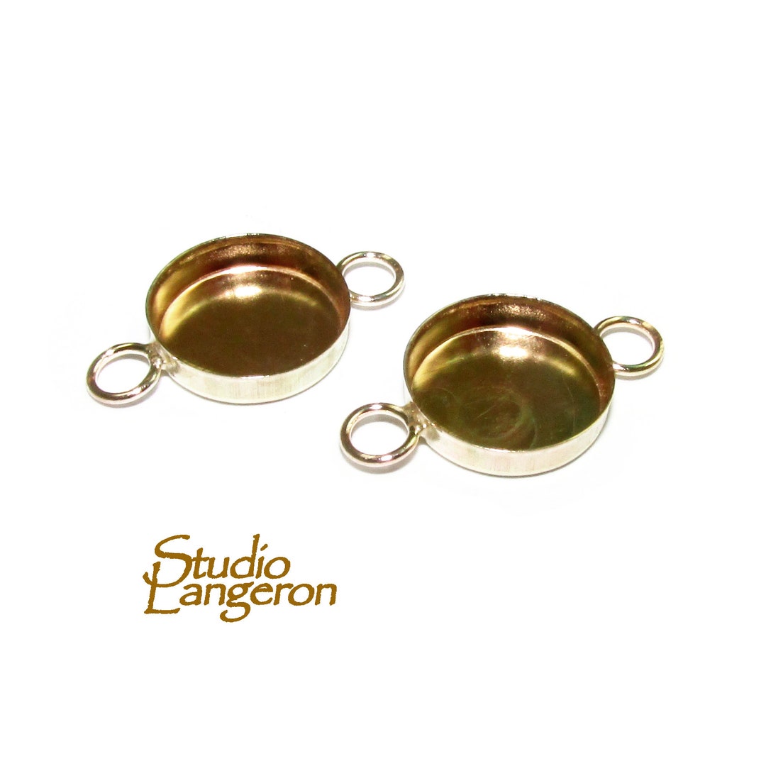 14K Solid Yellow Gold Bezel Cups Size 10 Mm With Two Rings, Bezel Cup ...