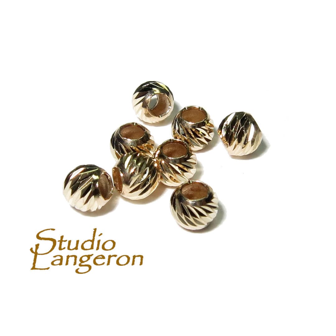 14K Solid Yellow Gold Diamond Cut Beads Size 2.5, 3.0, 4.0 Mm, Solid ...