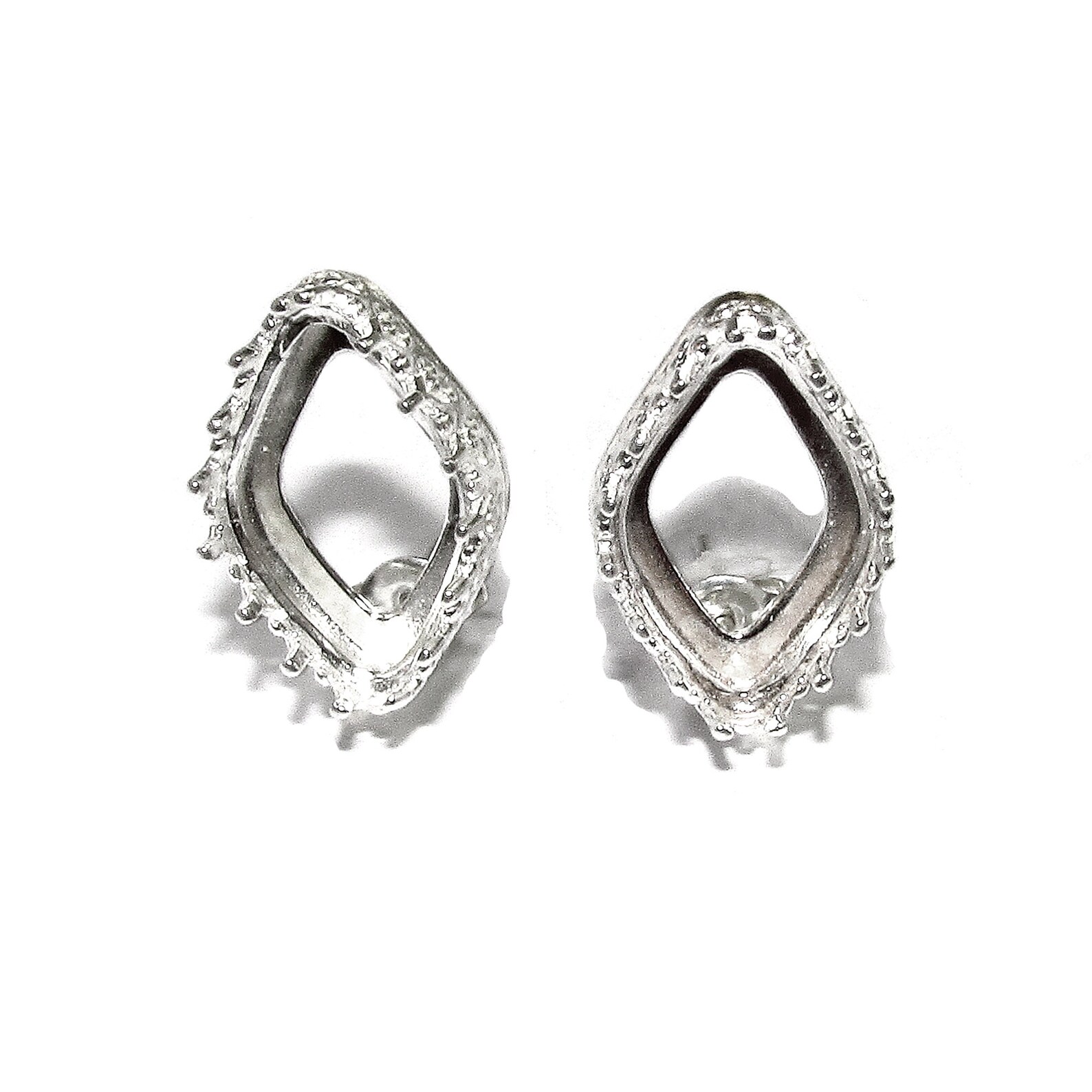 925 Sterling Silver Blank Earrings Size 14x9 Mm With Marquise Bezel Cup ...