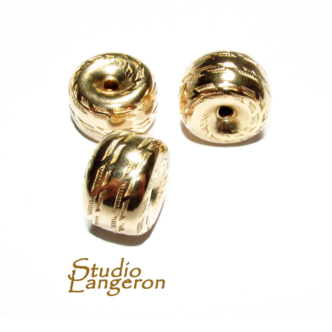 Very Beautiful 14K Yellow Gold Filled Large Pattern Roundel Beads Size ...