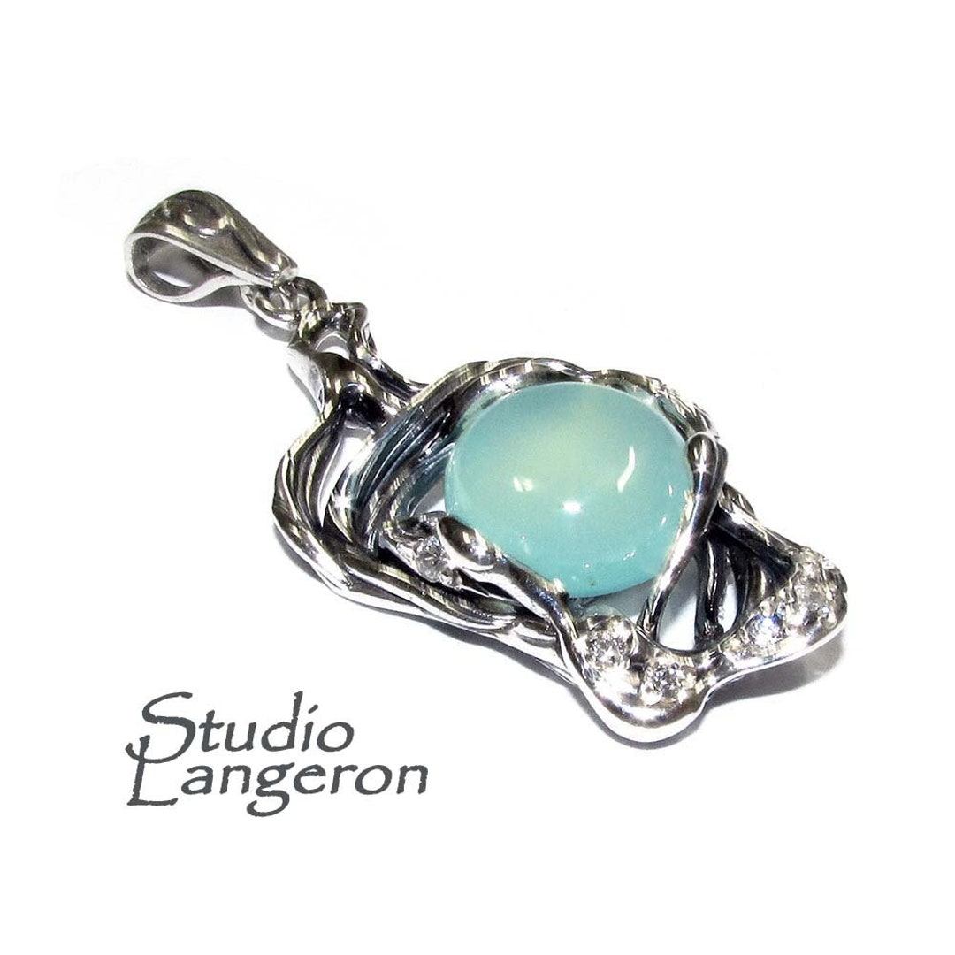 Aqua Chalcedony Blue Pendant 925 Sterling Silver Size 3.8x2.0 Cm ...