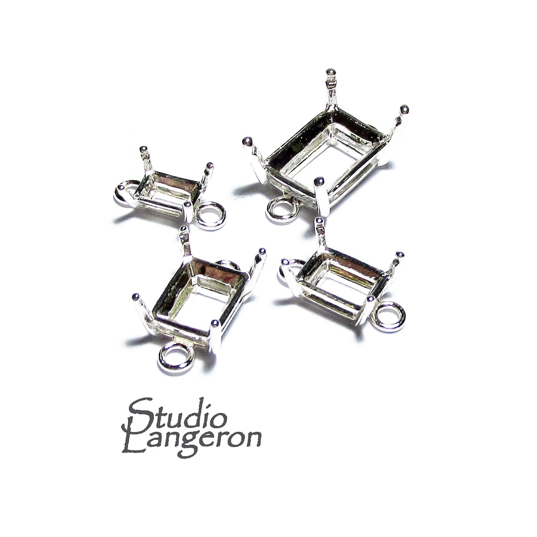 925 Sterling Silver Rectangular 4-prong Settings With 2 Rings Sizes 4x6 ...