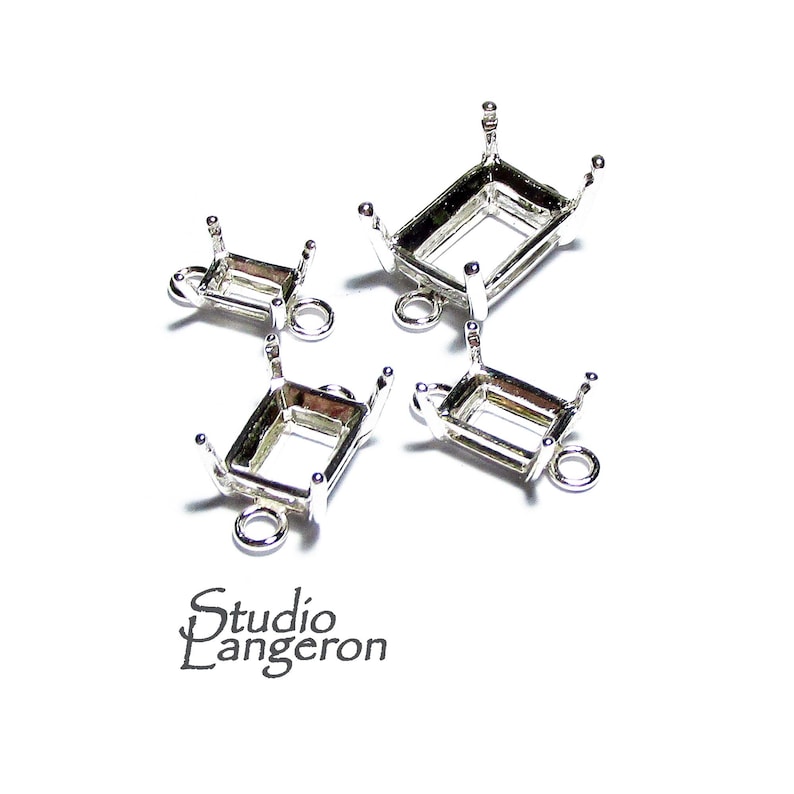 925 Sterling Silver Rectangular 4-prong Settings With 2 Rings Sizes 4x6 ...