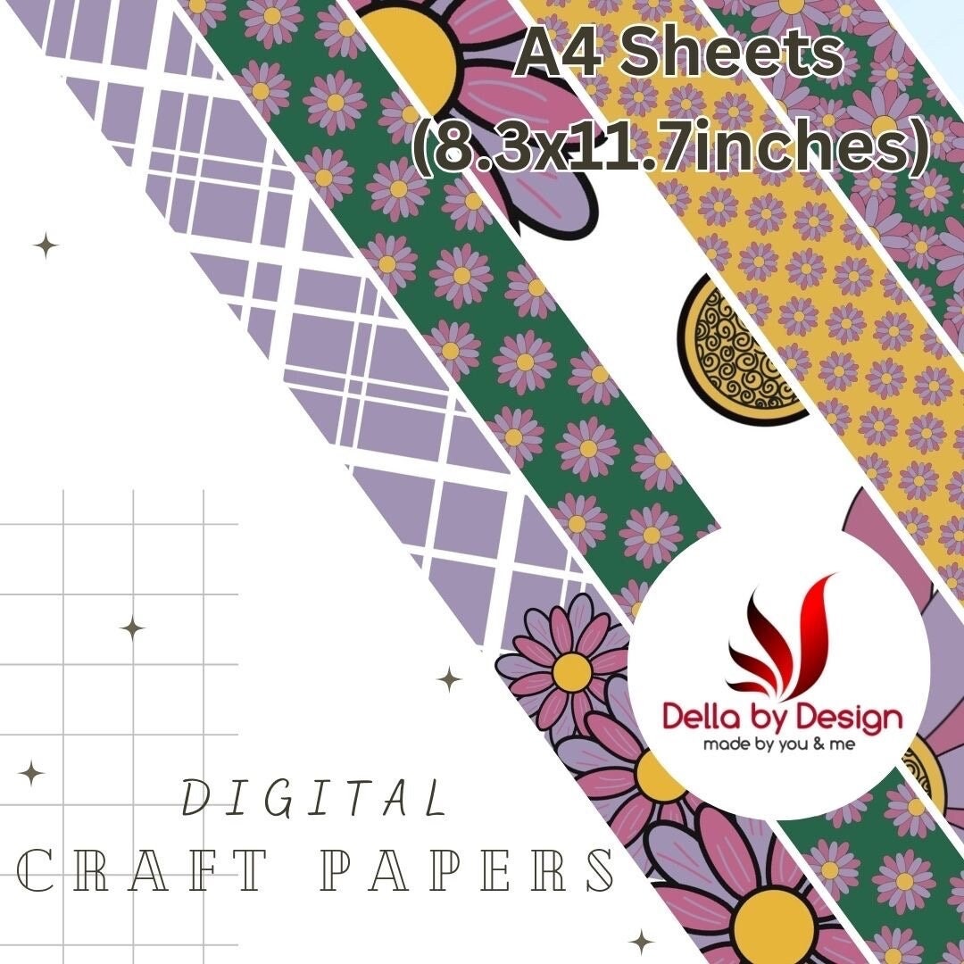 Flower Power Digital Paper, Digital Cardmaking Kit - Etsy