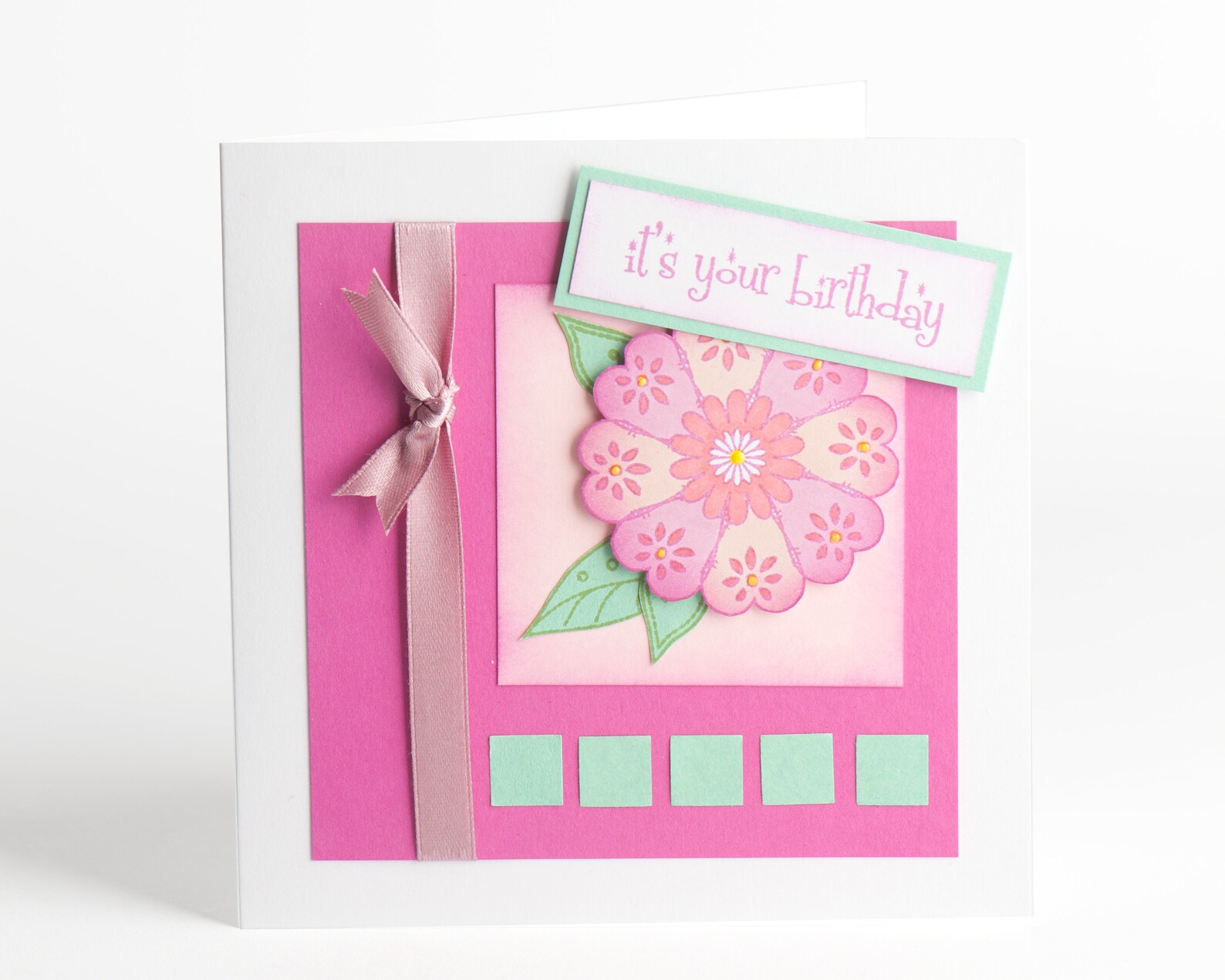 Happy Birthday Pink Flower Card Kit Handstamped DIY Craft - Etsy