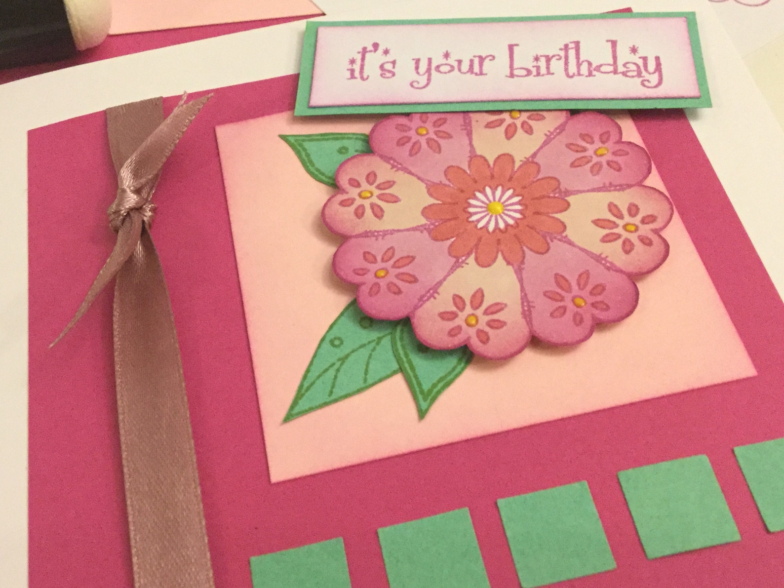 Happy Birthday Pink Flower Card Kit Handstamped DIY Craft - Etsy