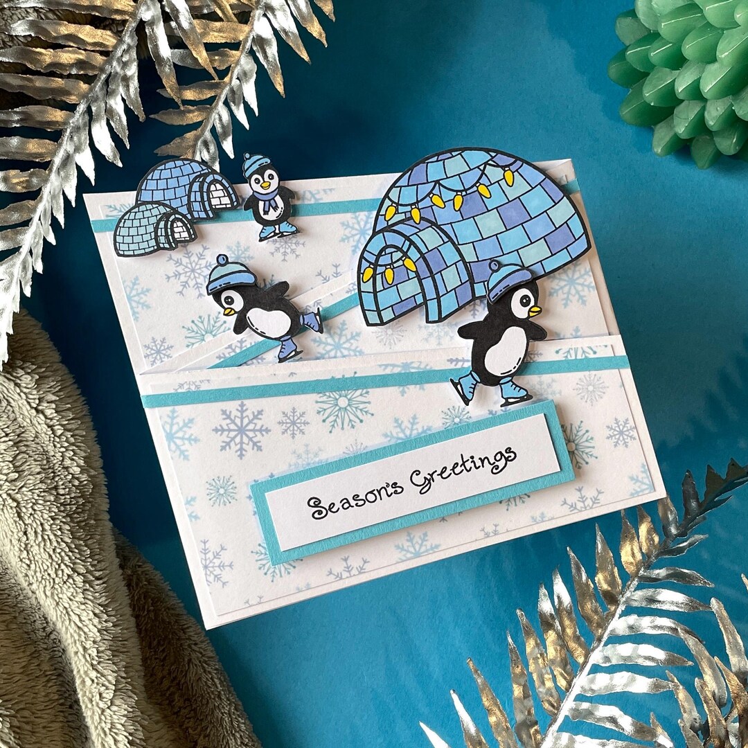 Penguin Skiing 3D Card DIY Kit, Zig Zag Fold - Etsy