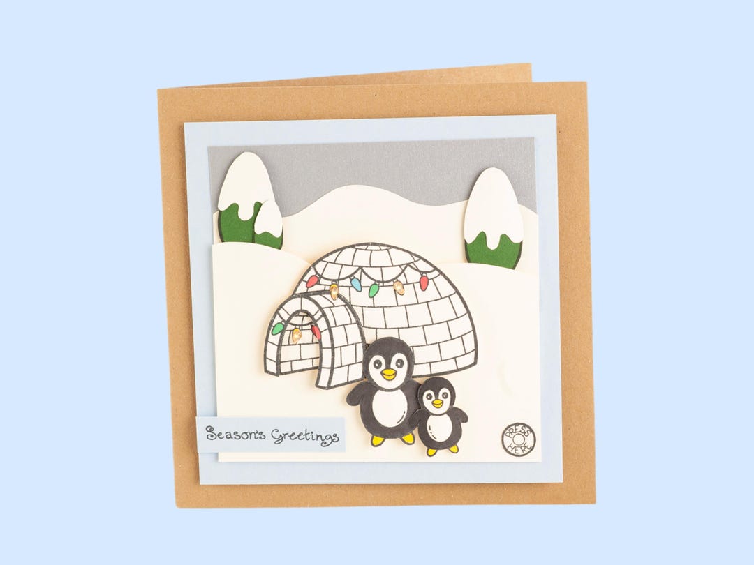 DIY Penguin Christmas Card Kit, Light up Igloo - Etsy
