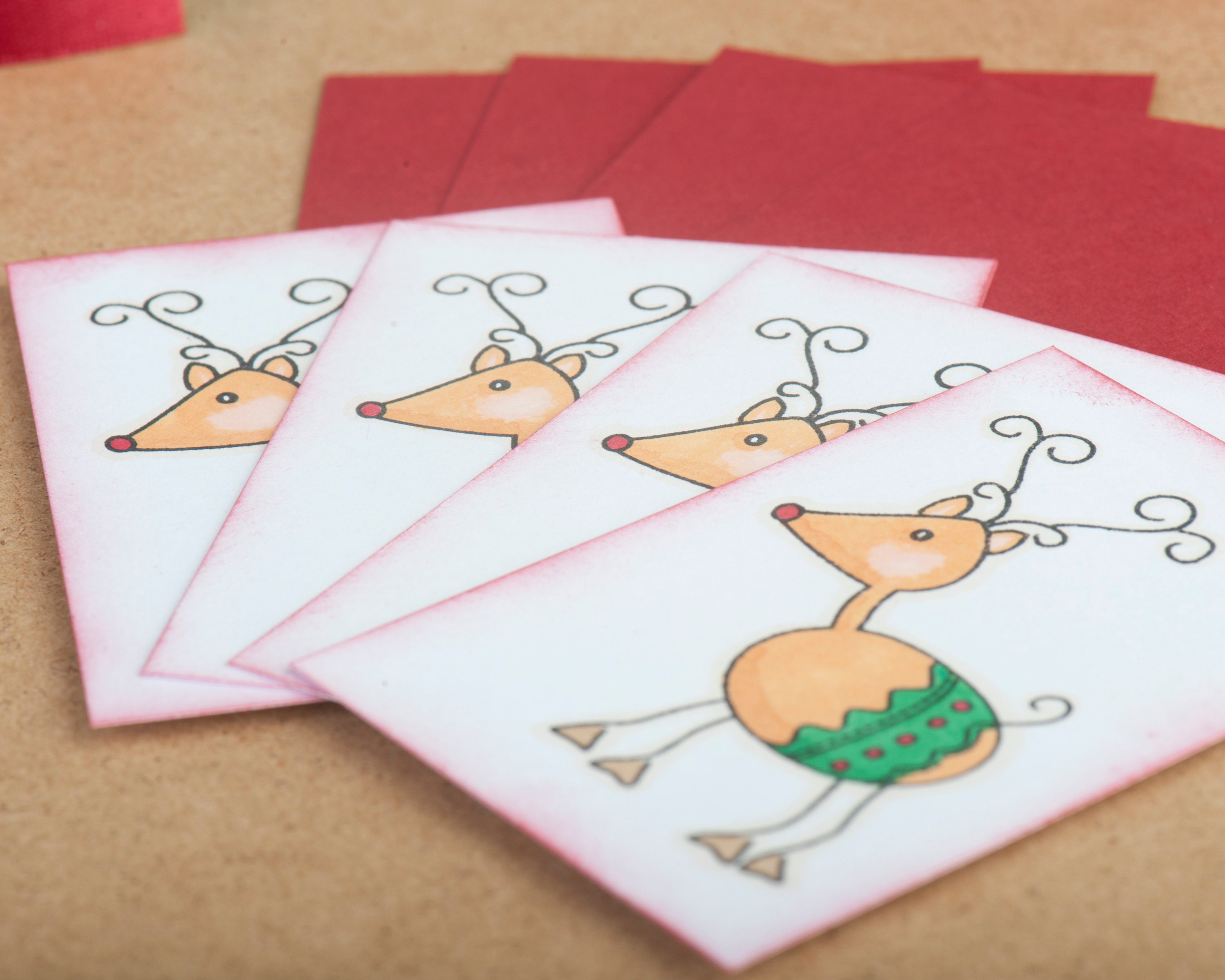 Handstamped Reindeer Christmas Card Kit, Beginner' S Craft Kit, DIY ...