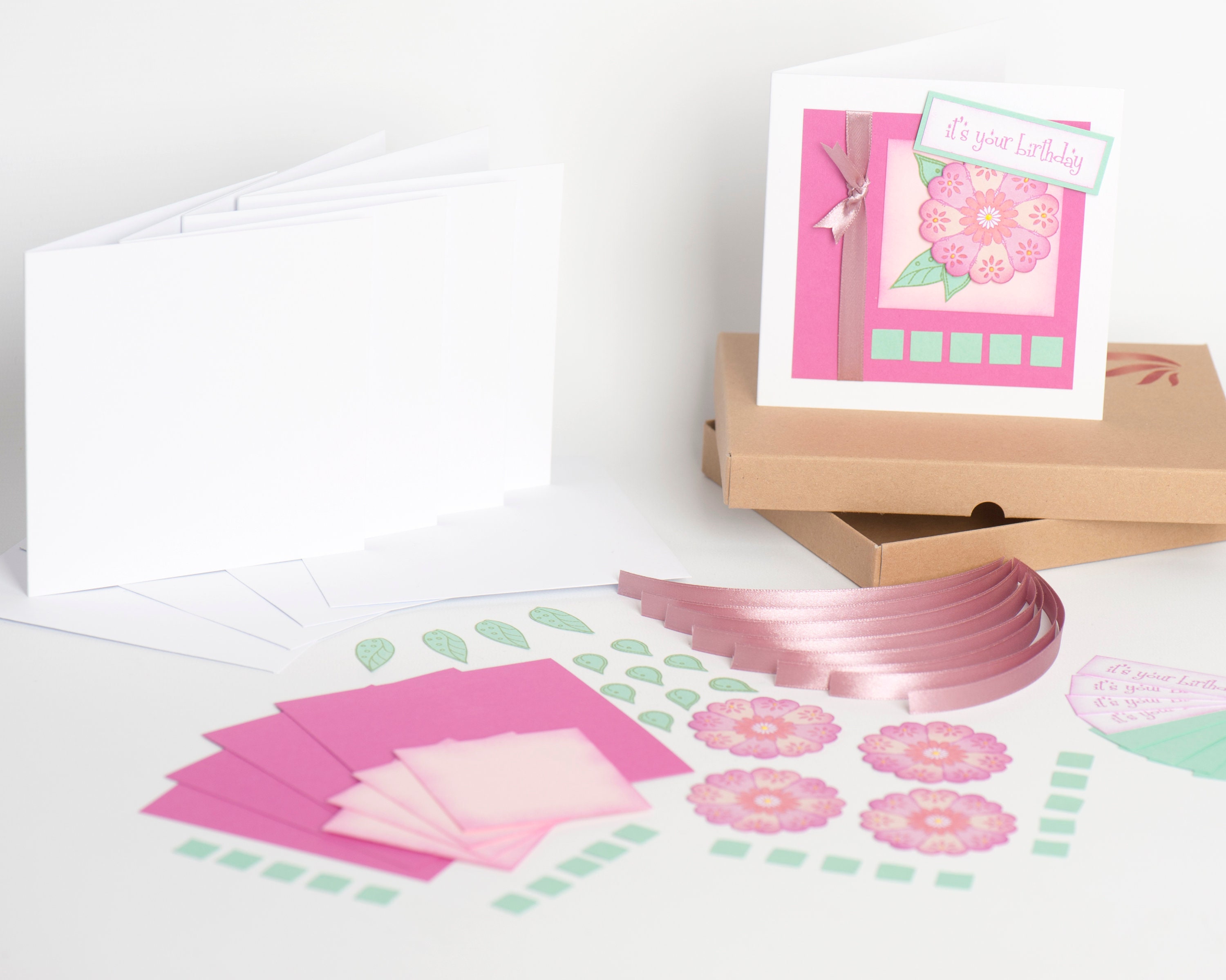 Happy Birthday Pink Flower Card Kit Handstamped DIY Craft - Etsy