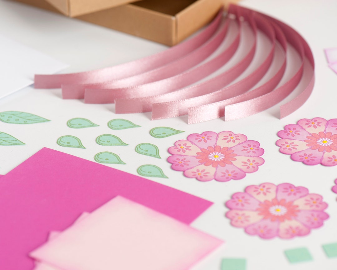 Happy Birthday Pink Flower Card Kit, Handstamped, DIY Craft Kit, DIY ...