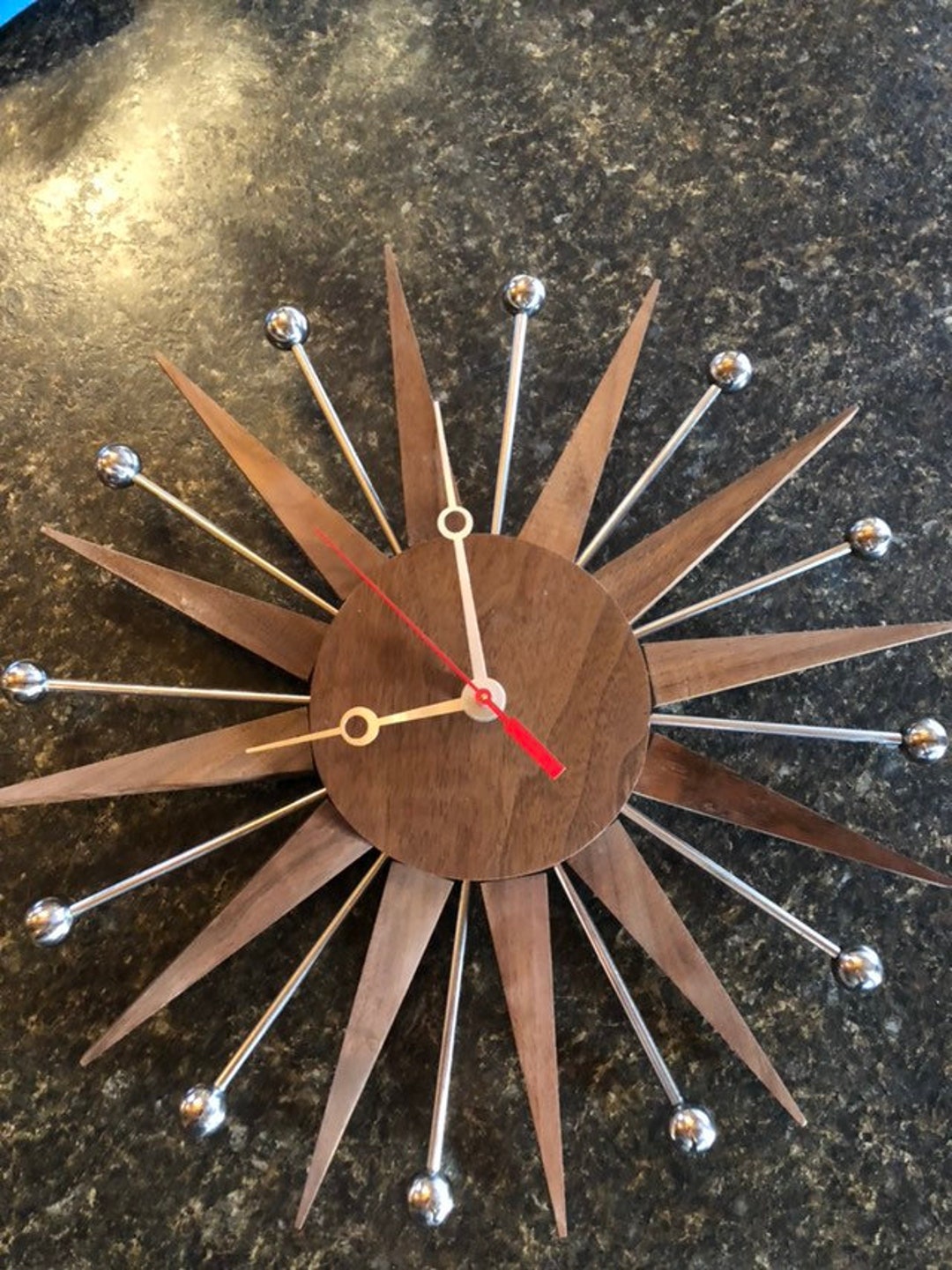 Small Starburst Clock,walnut,mid-century,walnut Wall Clock,retro - Etsy