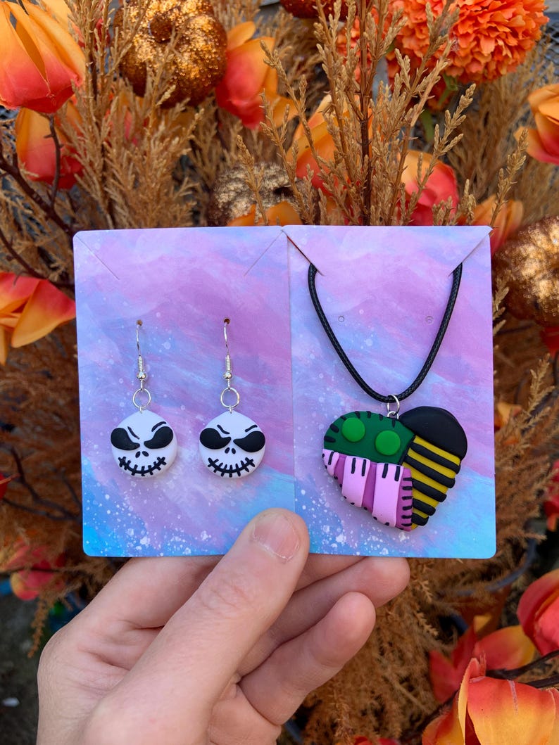 Nightmare Before Christmas Jack and Sally Necklace and Earrings Set - Etsy