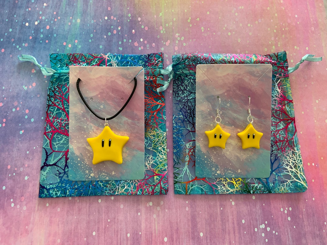 Nintendo Super Mario Star Necklace and Earrings Set - Etsy