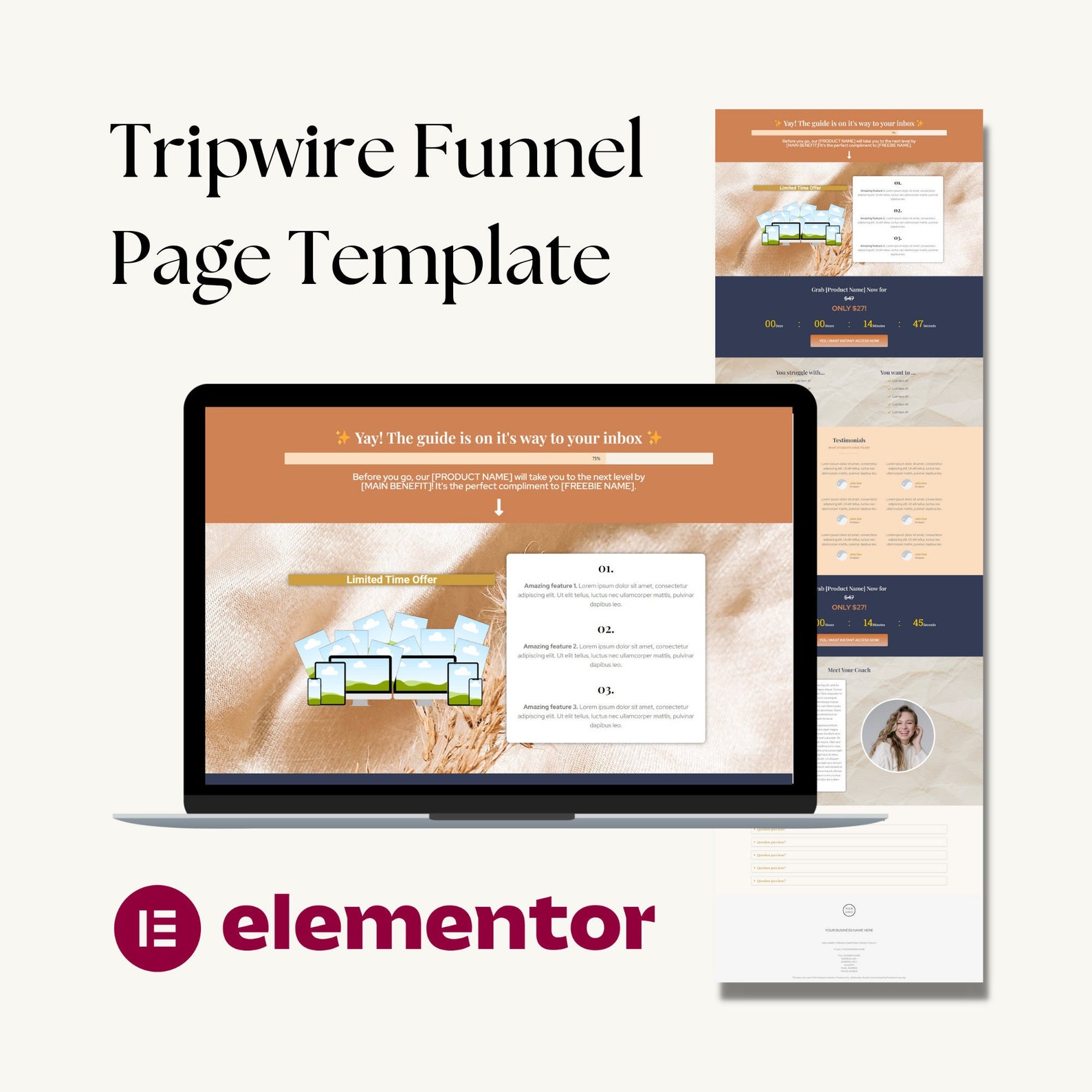 Digital Product Tripwire Sales Funnel Page Template Wordpress Elementor ...
