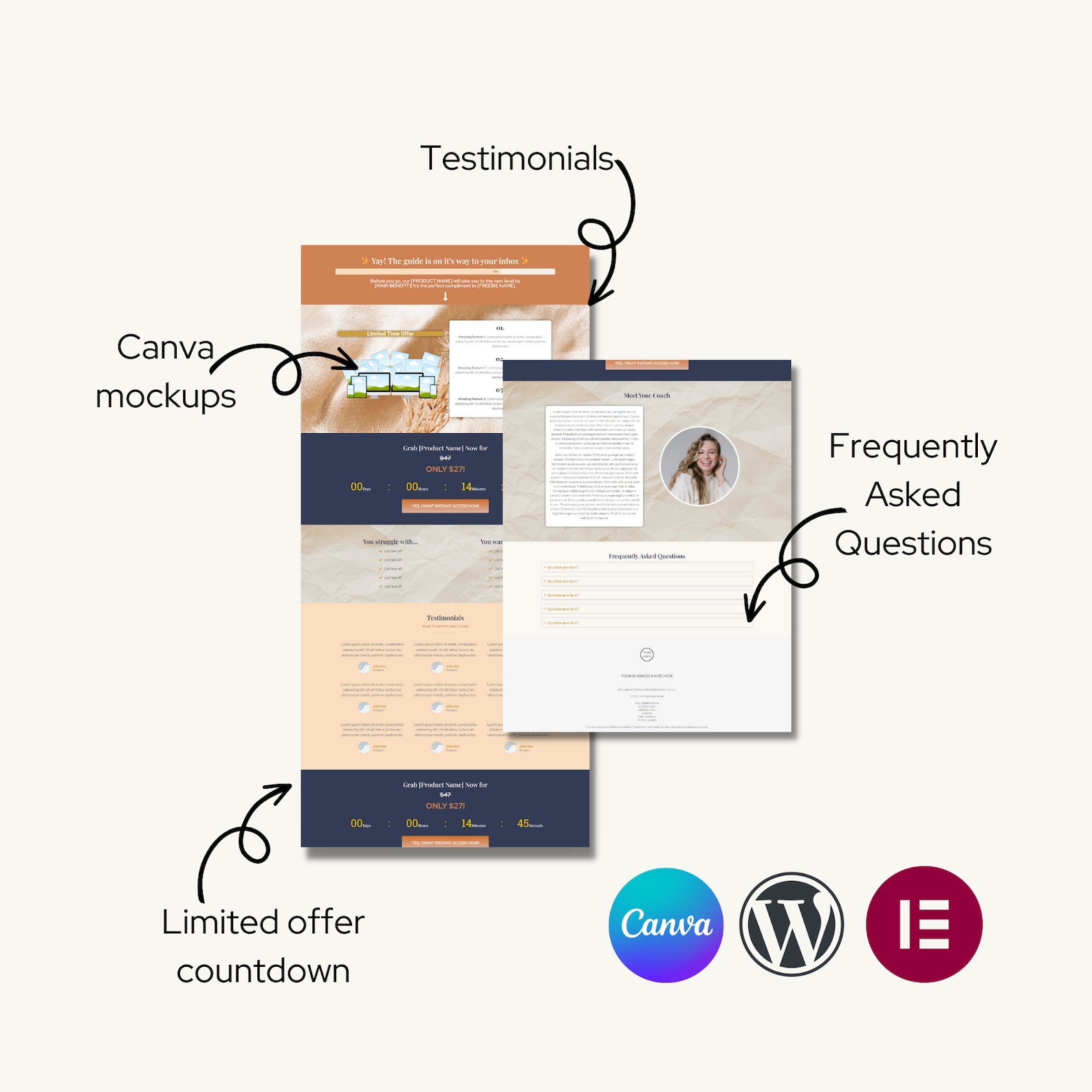Digital Product Tripwire Sales Funnel Page Template Wordpress Elementor ...
