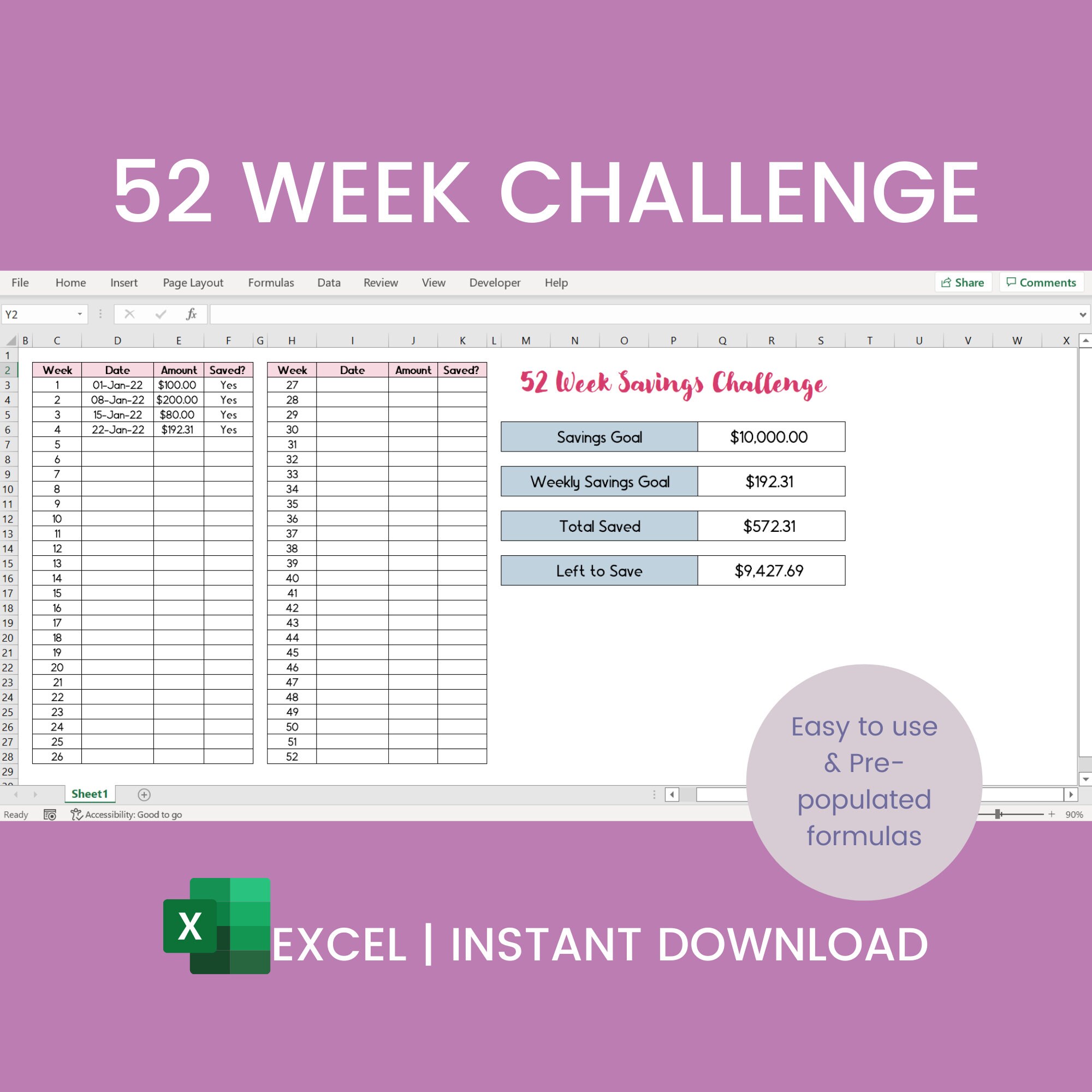 52 Week Money Saving Challenge 10K Saving Challenge Finance Planner 100 ...