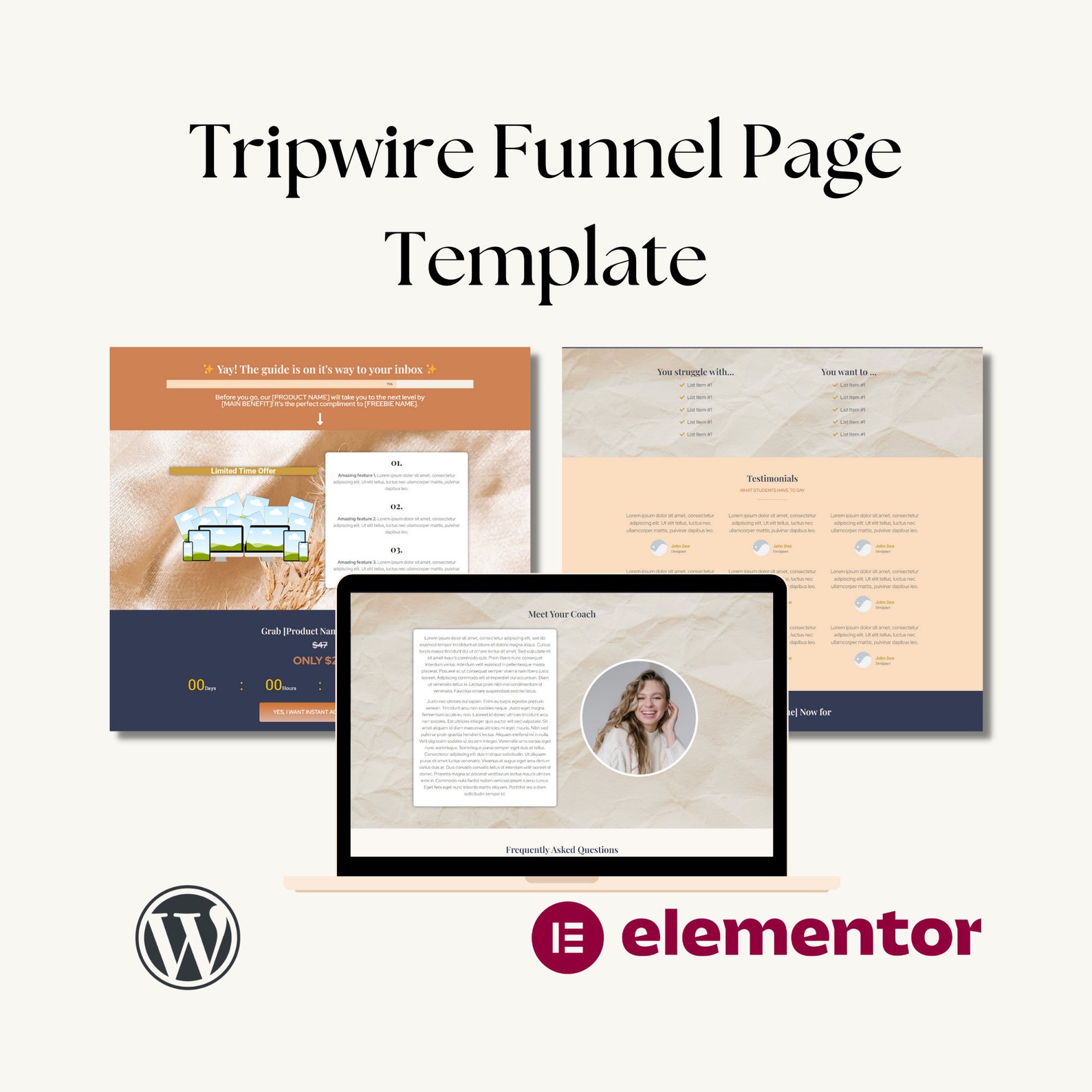 Digital Product Tripwire Sales Funnel Page Template Wordpress Elementor ...
