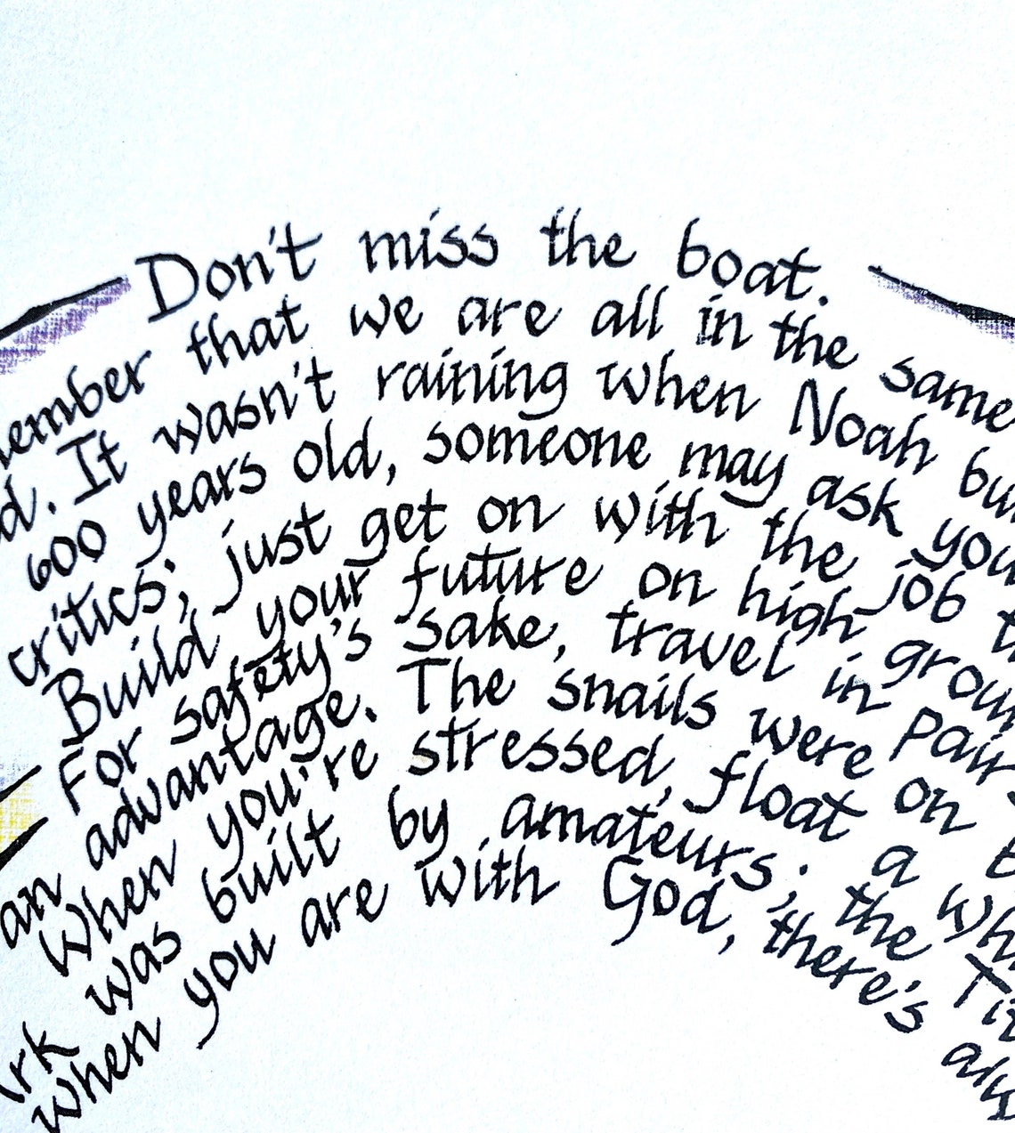 Noah’s Ark Calligraphy Print With Colored Pencil - Etsy