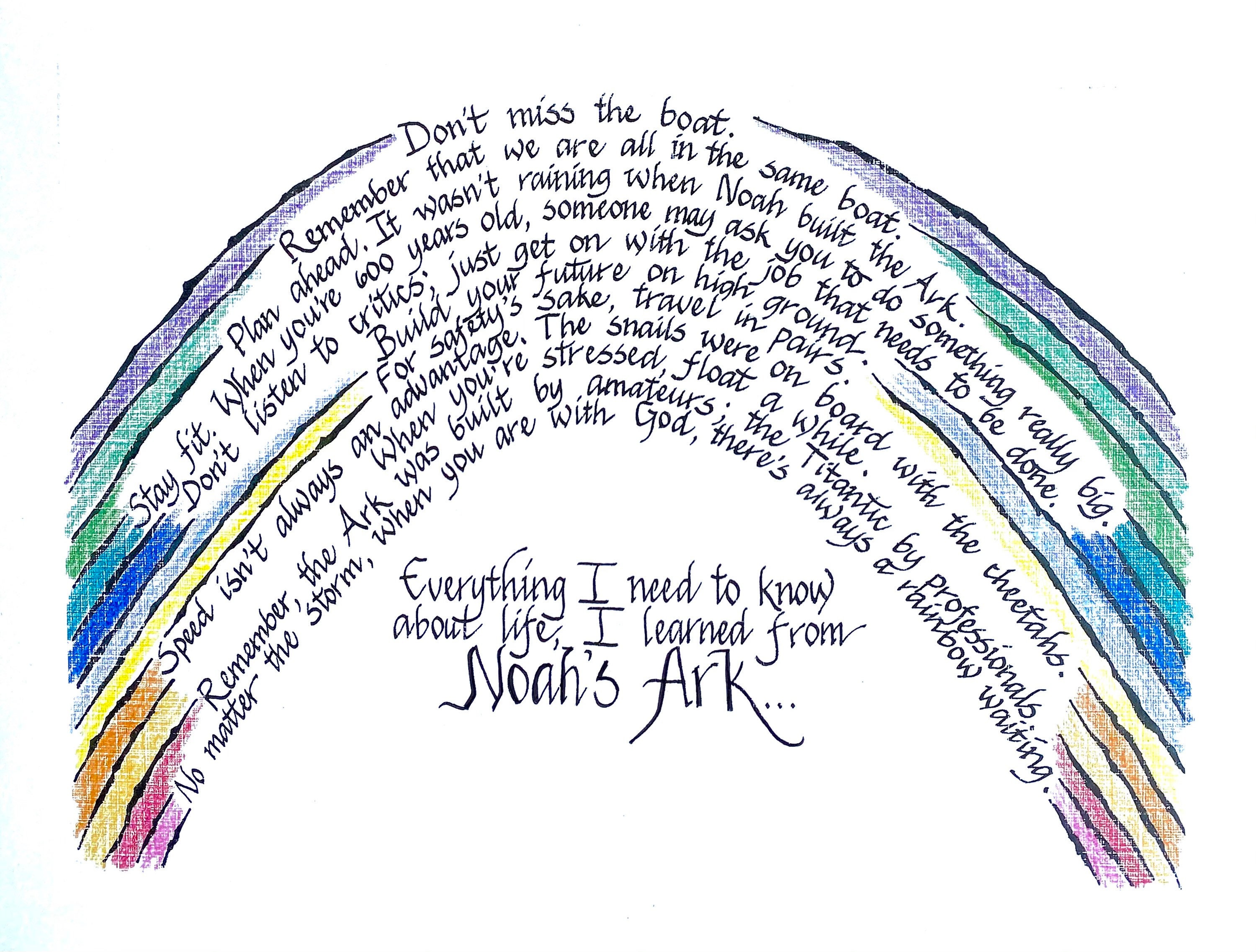 Noah’s Ark Calligraphy Print With Colored Pencil - Etsy