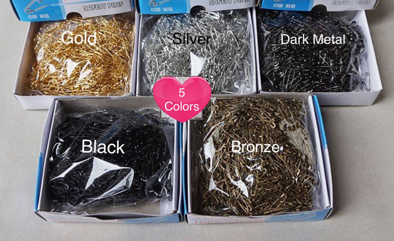 1700pcs 20mm Small Safety Pins Sewing Metal Tag Pins Gold Silver Black ...