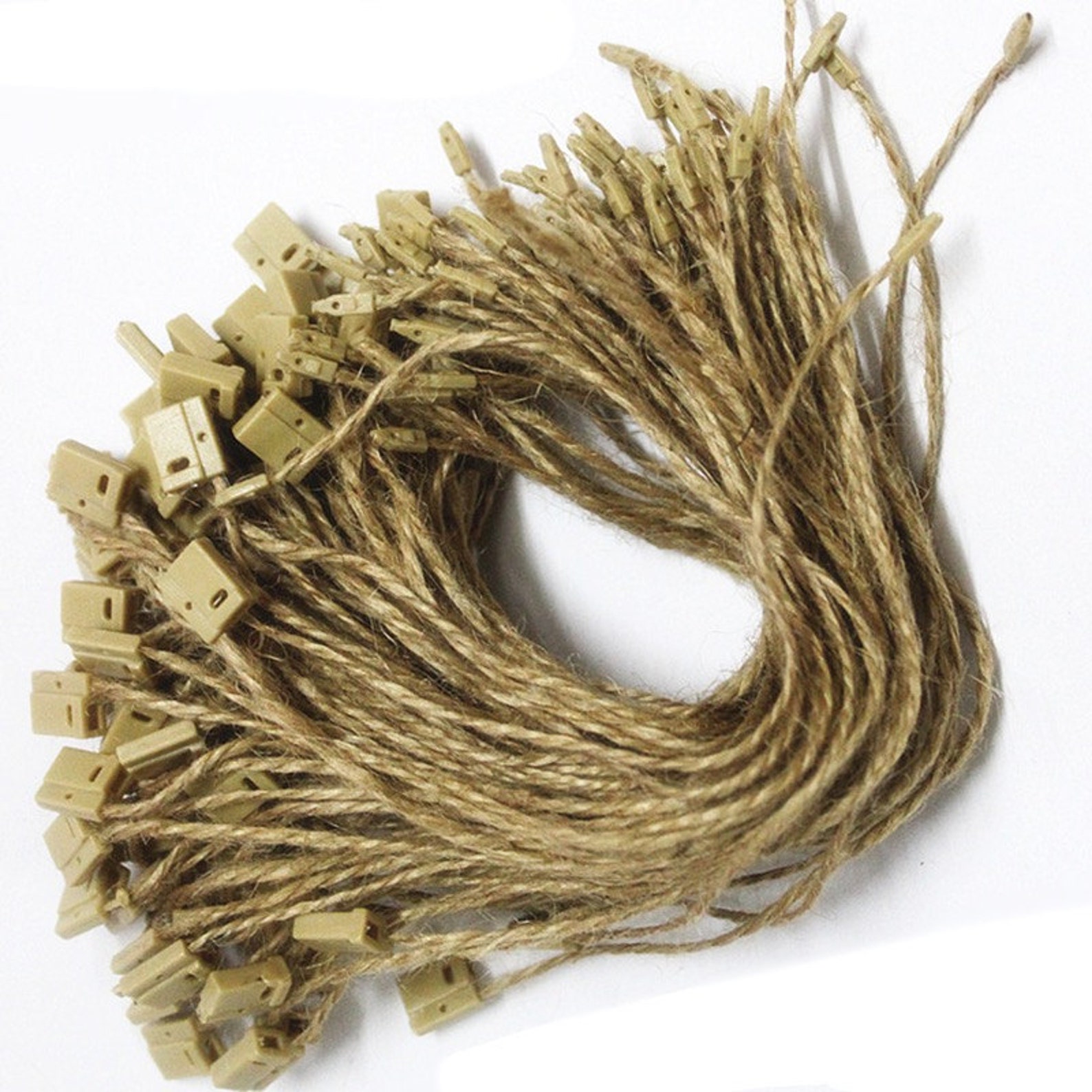 1000pcs Jute Burlap Hang Tag String Square Lock Fasteners Loop Hook ...