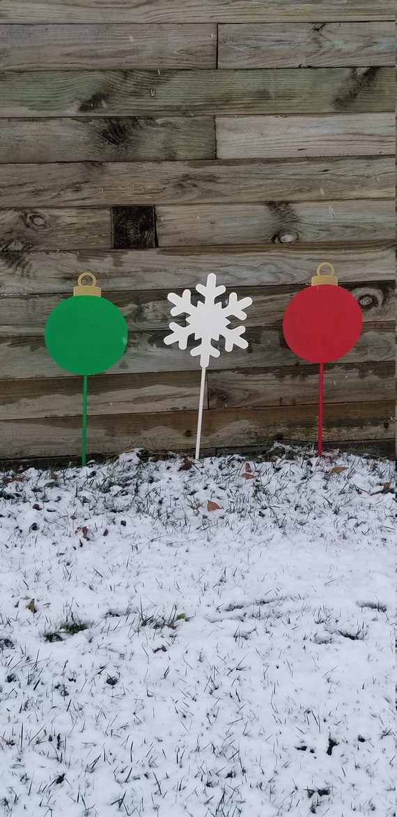 Steel Ornaments and Snowflake Yard Stake Set | Etsy