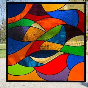Honeydewglass Colorful Swirl Stained Glass Window 24.75 - Etsy