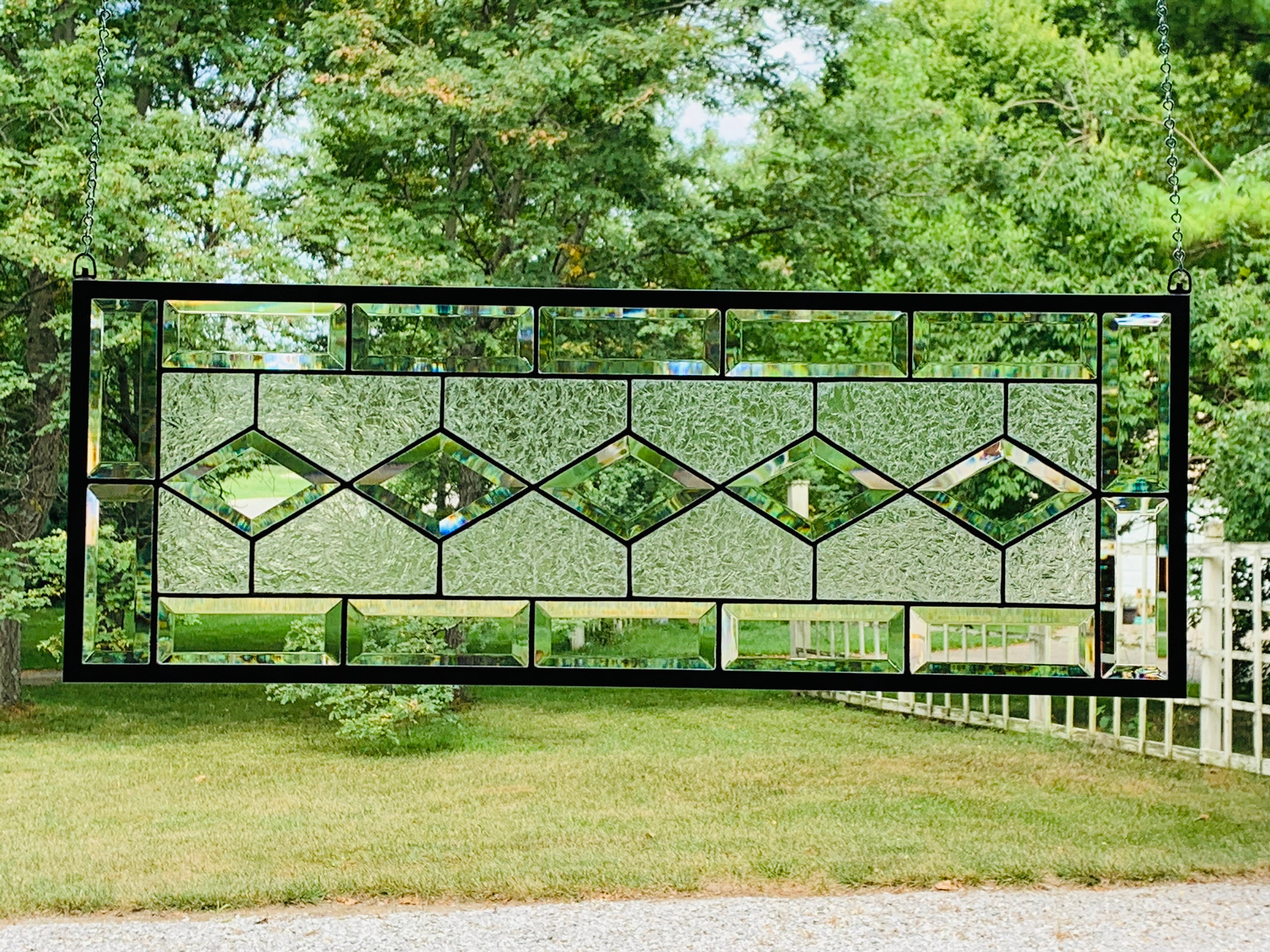 HoneyDewGlass Five Diamond Stained Glass Panel with Bevels, 10.75 X 29. ...