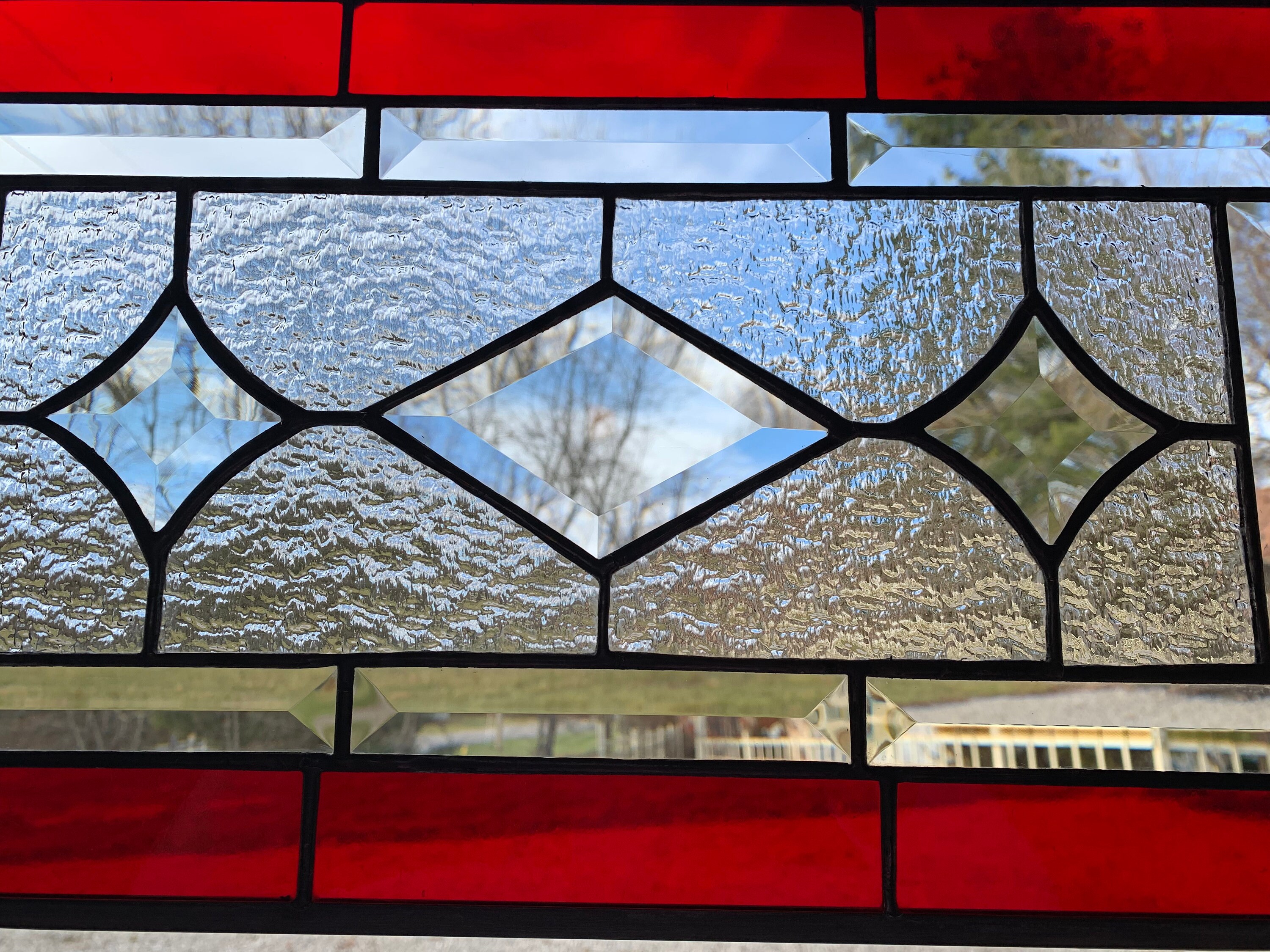 Honeydewglass Diamond Stained Glass Panel With Ruby Red - Etsy