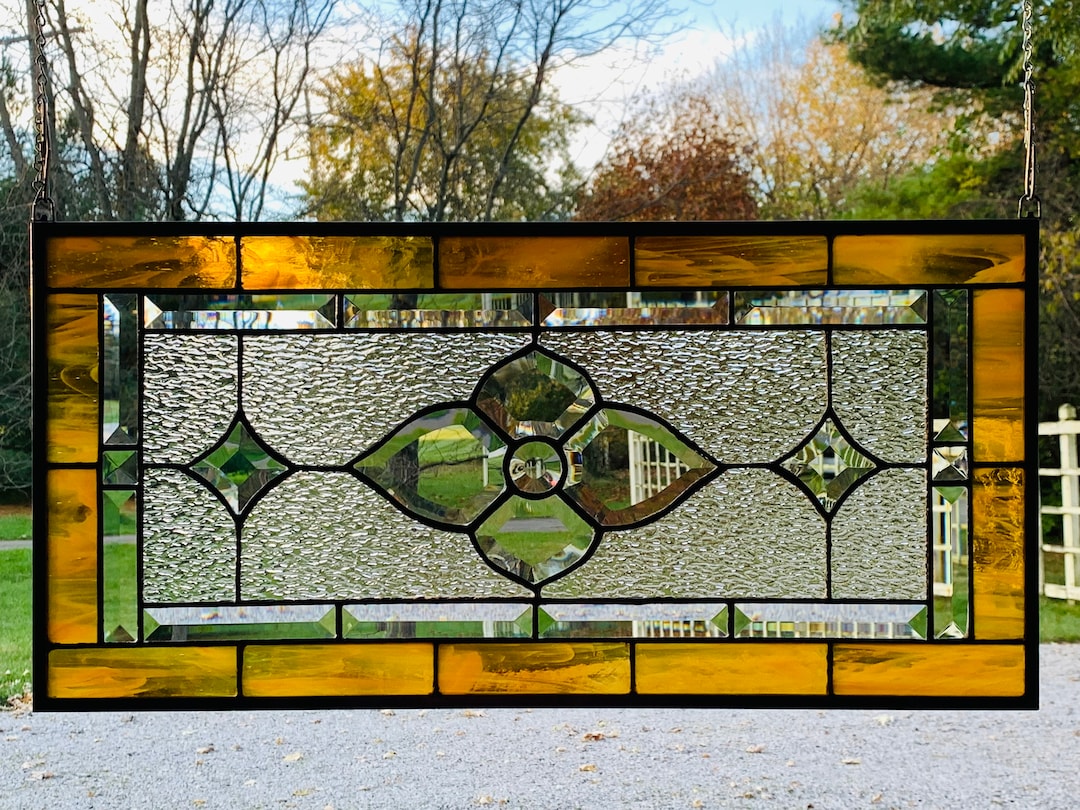 Amber Beveled Stained Glass Panel | Honey Dew Glass, 12.5" X 25.5" - Etsy