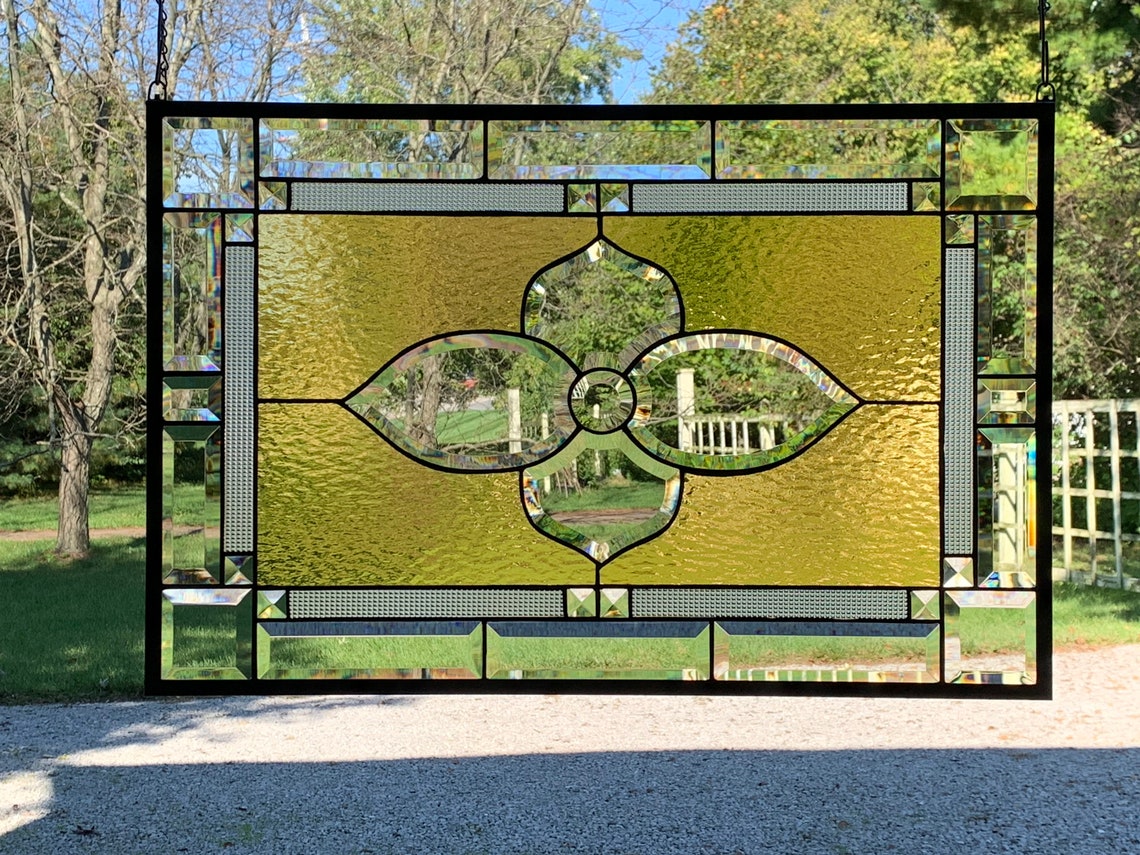 Honeydewglass Large Gold Stained Glass Window 18.25 X - Etsy