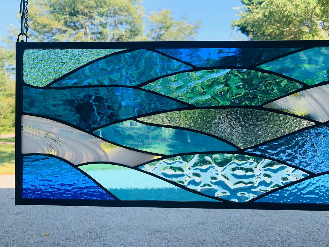 Honeydewglass Medium Stained Glass Ocean Waves 9.5 X - Etsy