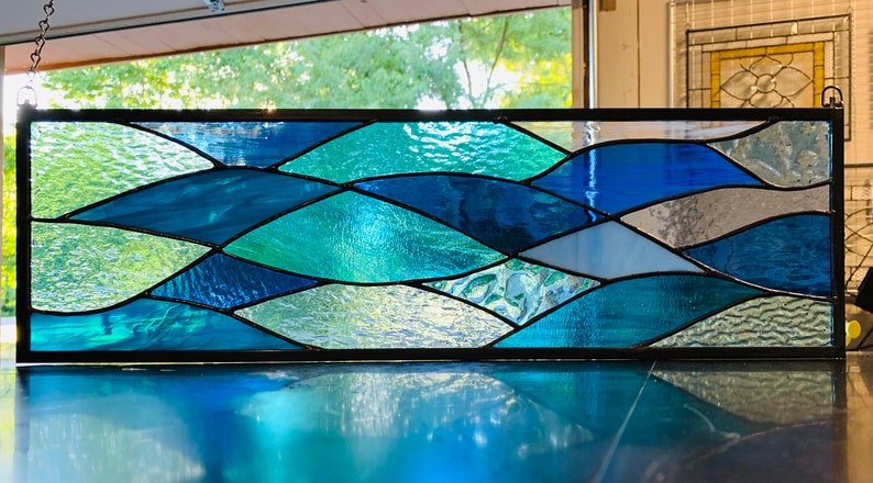 Stained Glass Ocean Waves 7 5 X 24 5 Beach Etsy