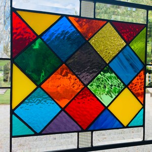 Colorful Diamond Tudor Stained Glass Window, 14.5" W X 12.5"h, - Etsy