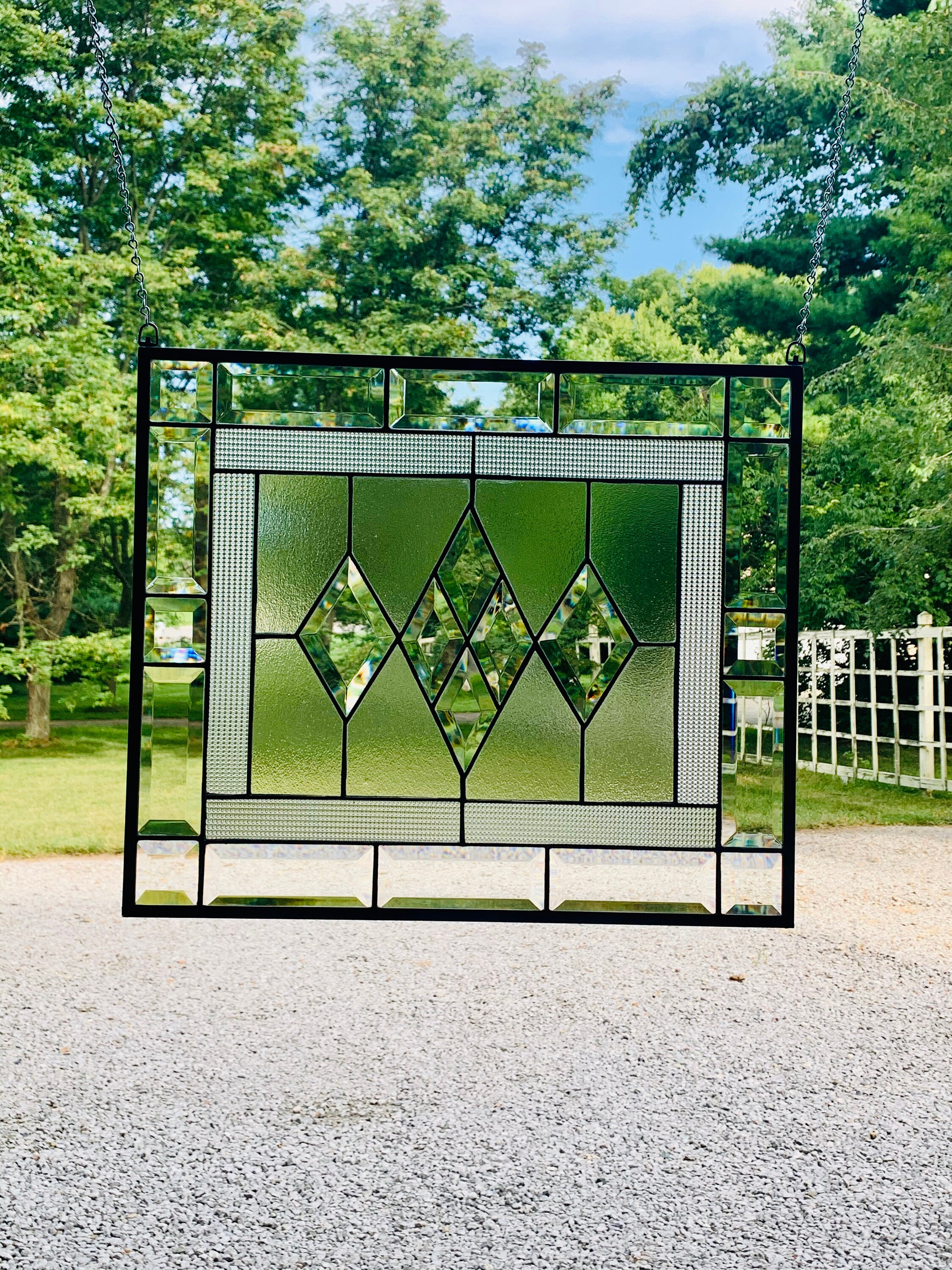 HoneyDewGlass Diamond Stained Glass Window Panel with Satin Glass, 16.5 ...
