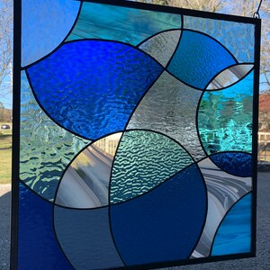 Honeydewglass Blue and Turquoise Swirl Stained Glass Window, 19.5" W X ...