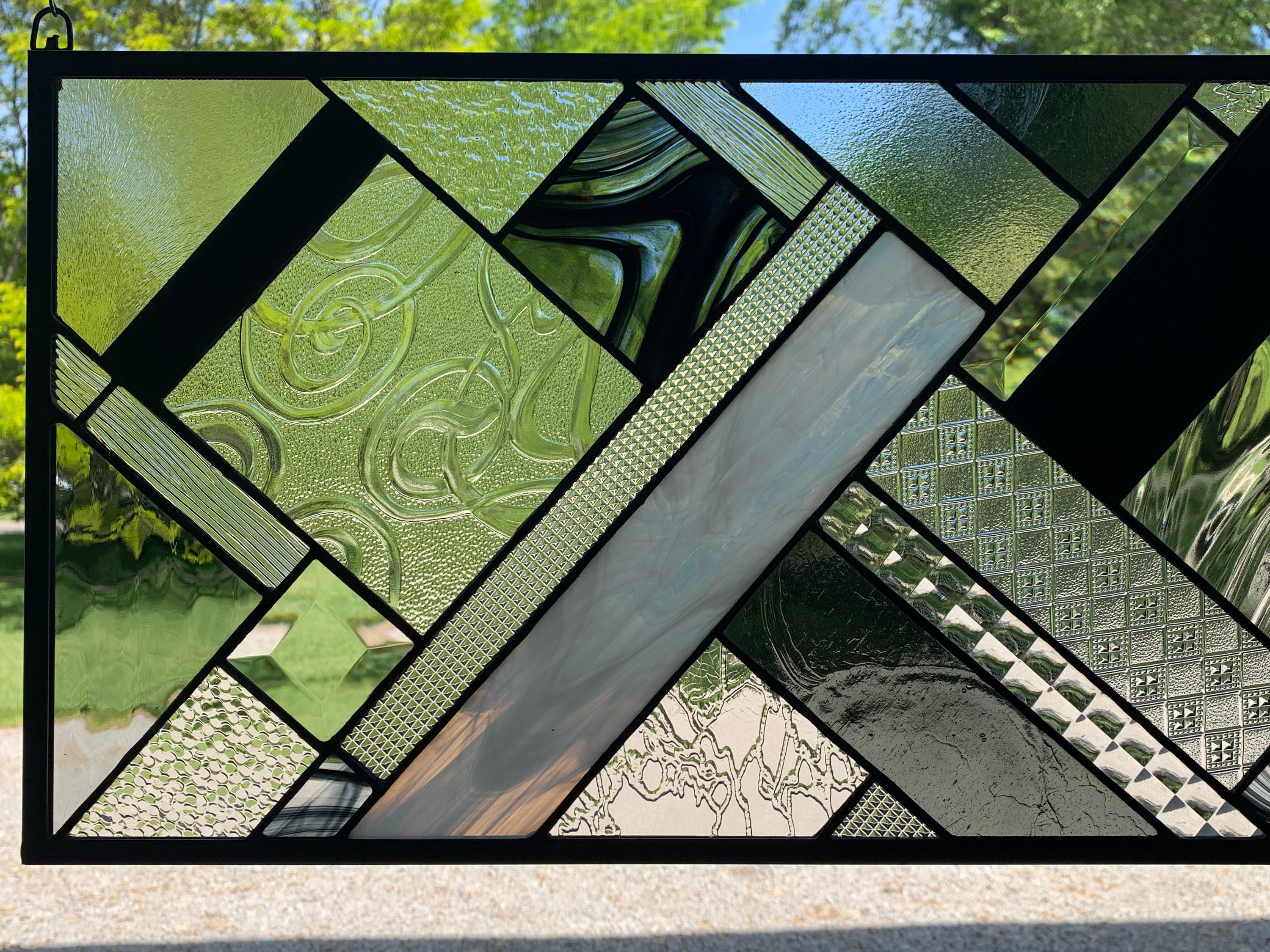 Black and White Contemporary Stained Glass Panel 167MOD | Etsy