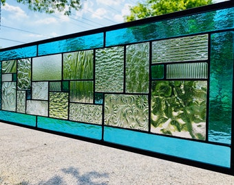 Iridescent Teal Stained Glass Panel Home Decor - Etsy